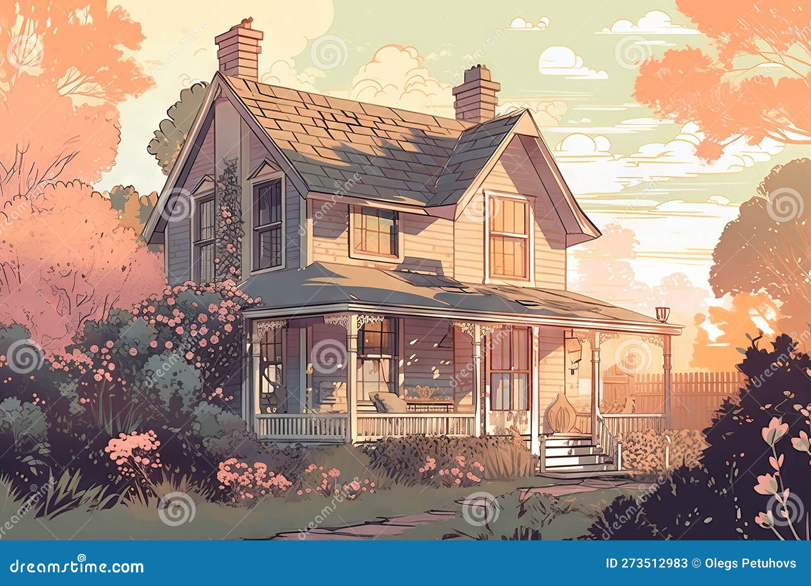 A Drawing of a House with a Porch and a Porch Stock Illustration ...