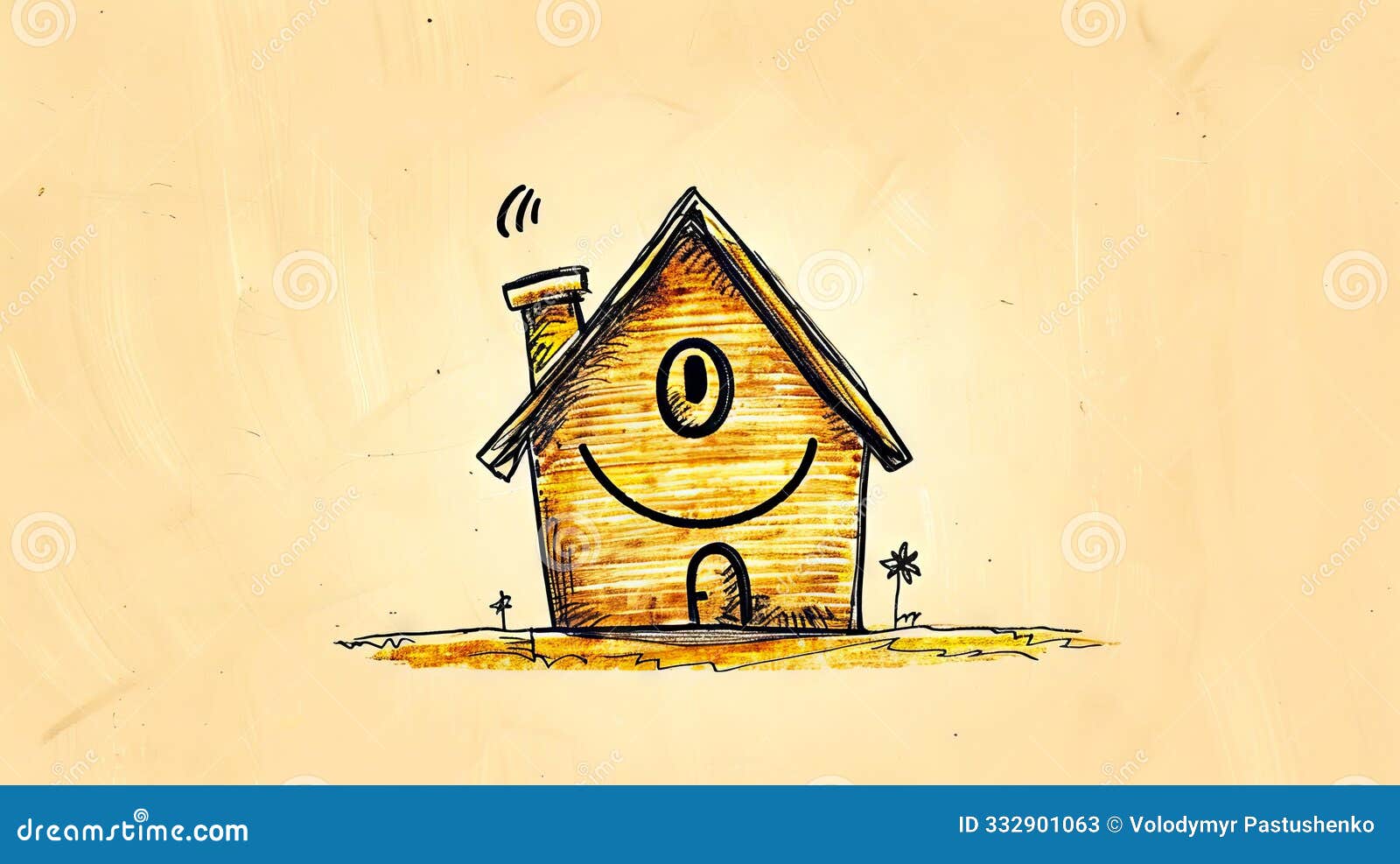 A Drawing of a House with a Smiley Face on it Stock Image - Image of ...