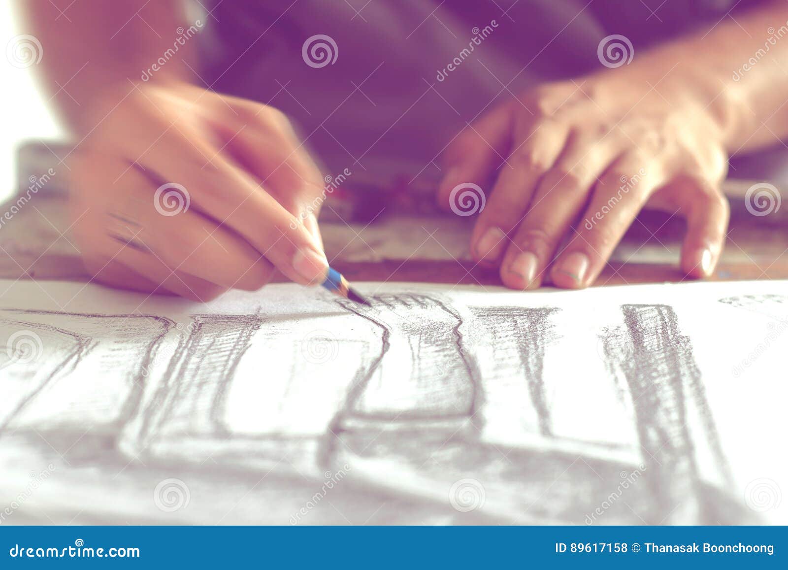 Drawing Human Figure with a Pencil, Blurred Movement. Stock Photo ...