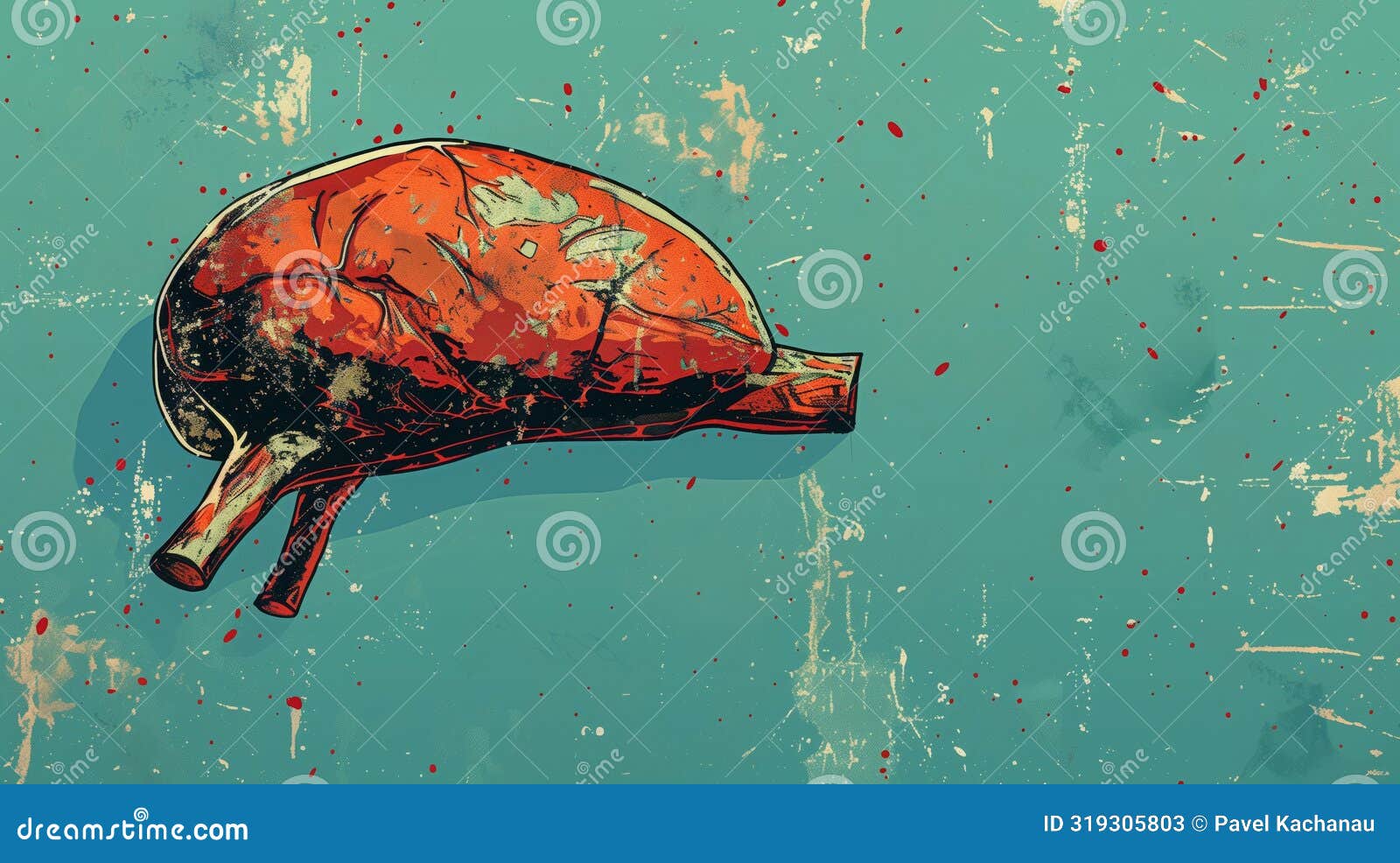 A Drawing of a Human Liver on a Blue Background Stock Illustration ...