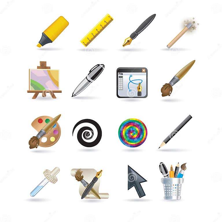 Drawing icon set stock vector. Illustration of file, board - 16705056