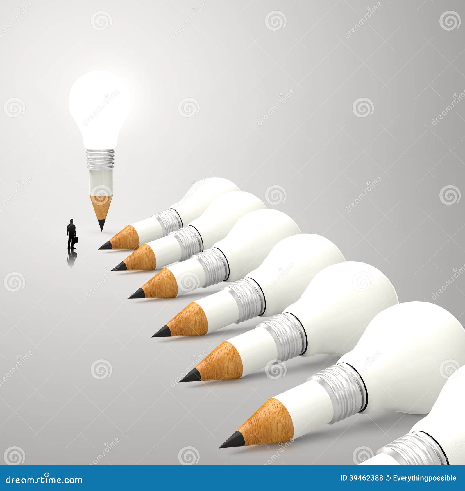 Drawing Idea Pencil and Light Bulb 3d Concept Stock Illustration ...