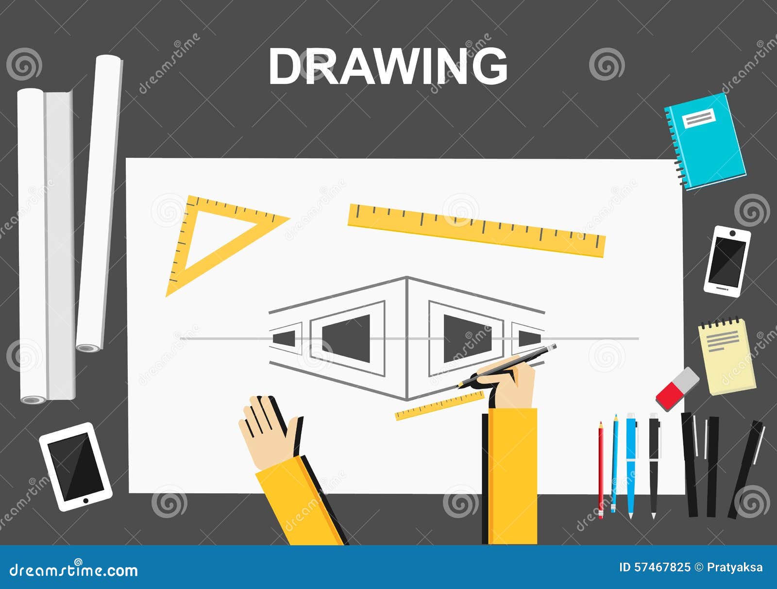 Drawing Illustration. Architecture Concept. Flat Design Illustration ...