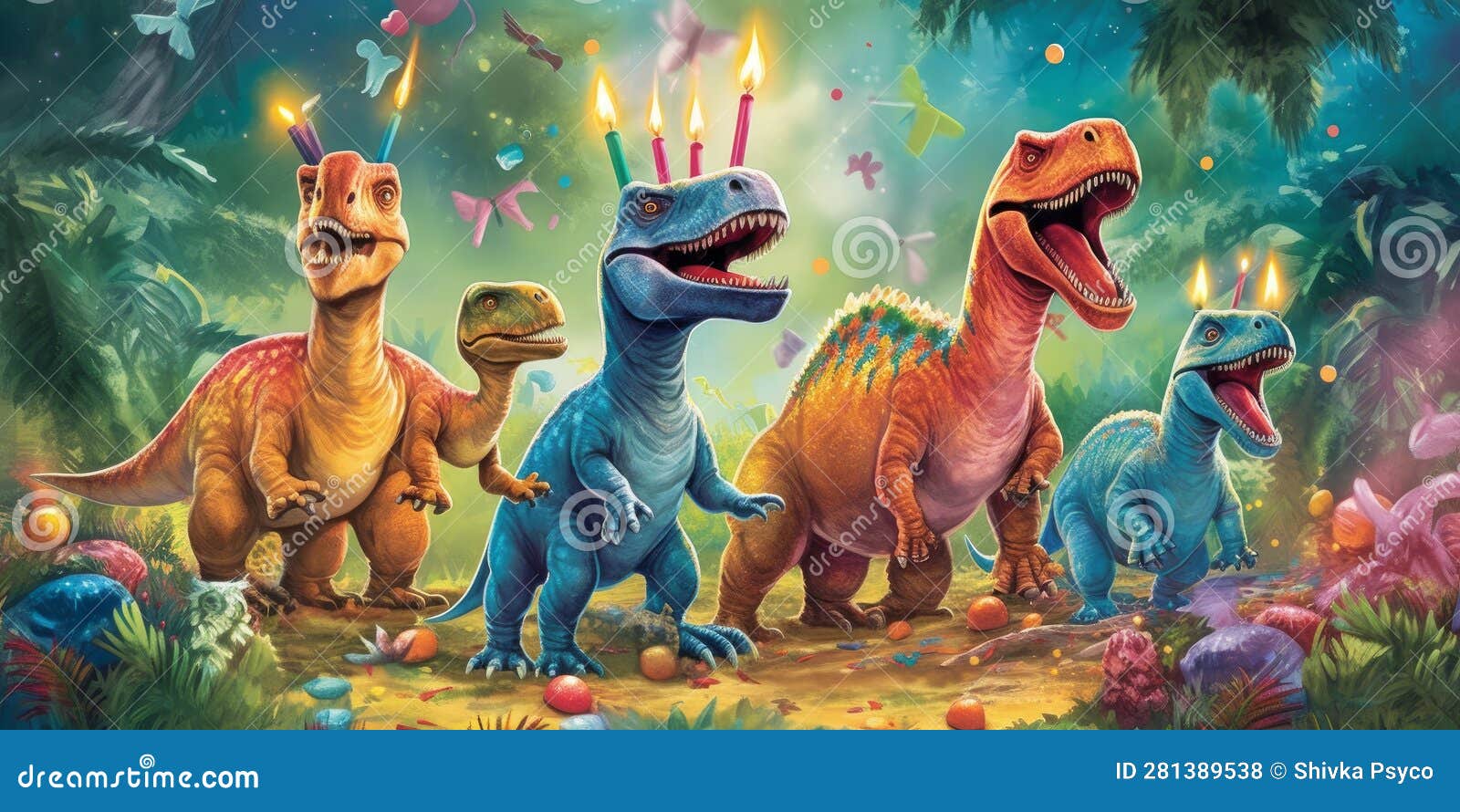 Drawing Illustration of Dinosaur Happy Birthday Generative AI Stock ...