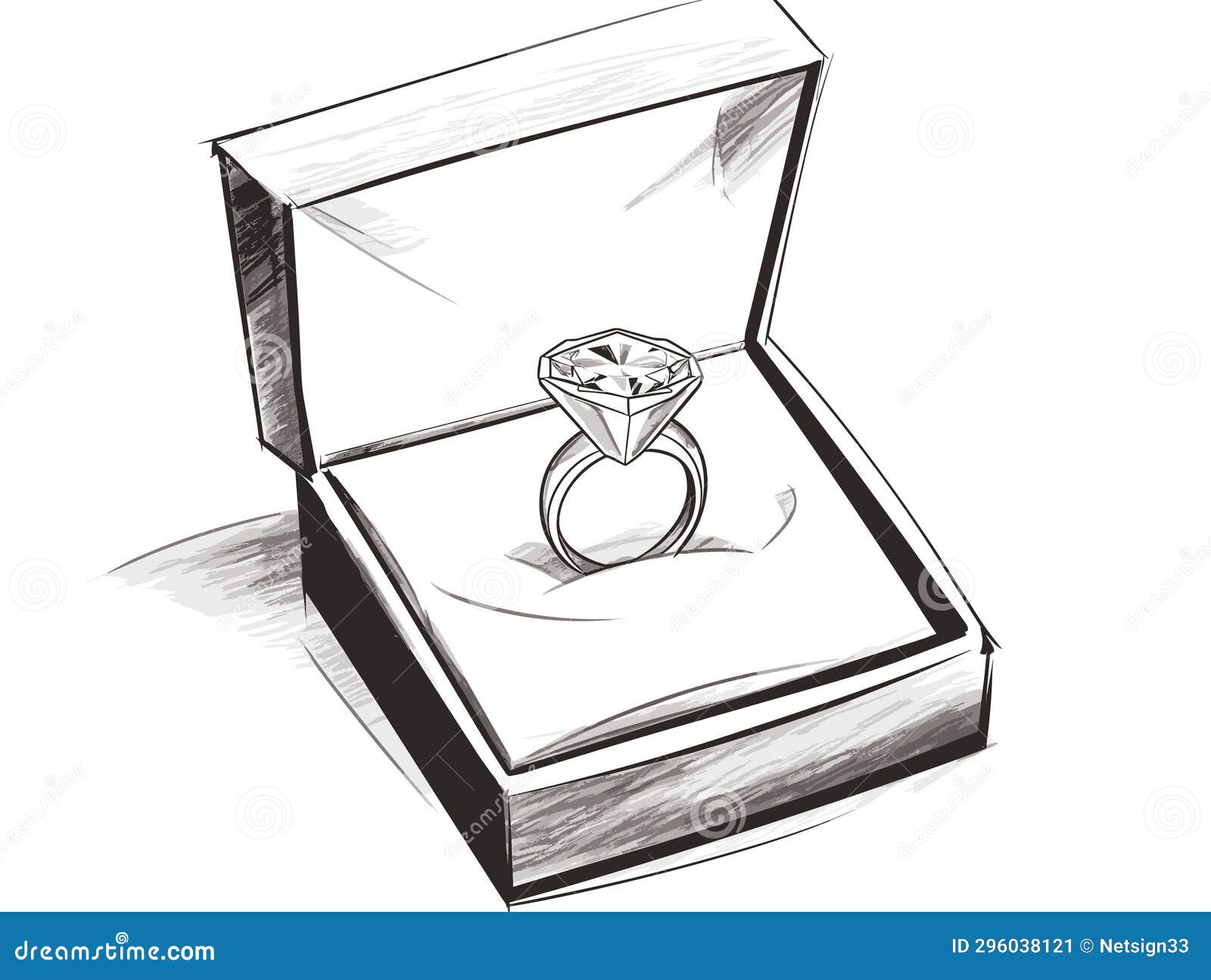 Illustration of Isolated Diamond Ring in the Box in Hand-drawn Style ...