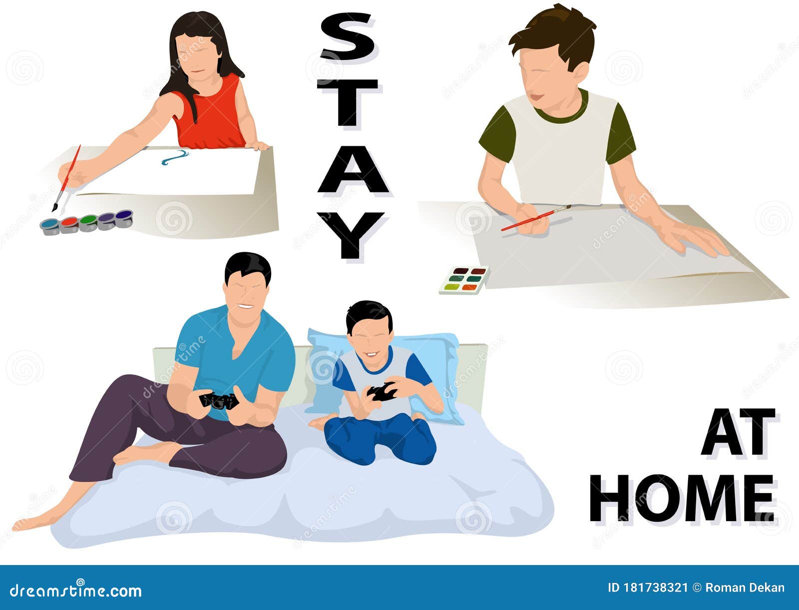 Drawing Illustration Stay at Home Stock Vector - Illustration of ...