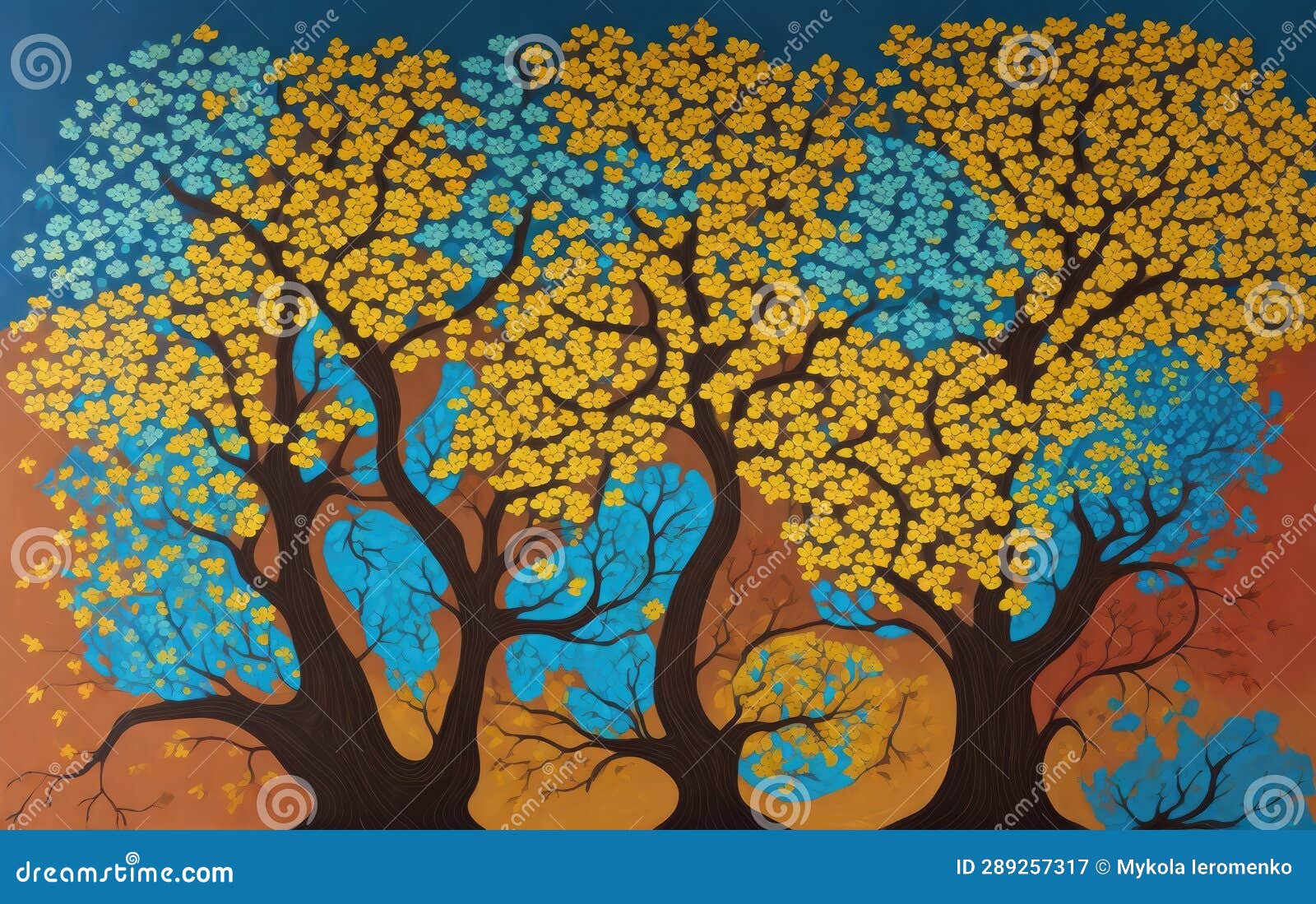 Drawing of the Interweaving of Three Autumn Trees Stock Illustration ...