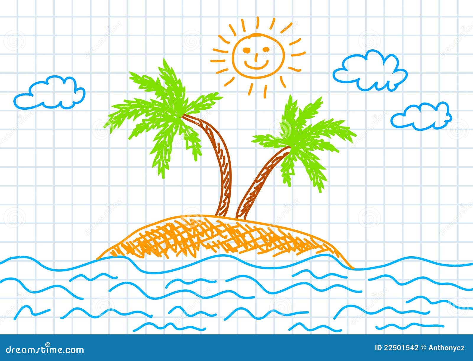 Drawing of island stock vector. Illustration of sand - 22501542