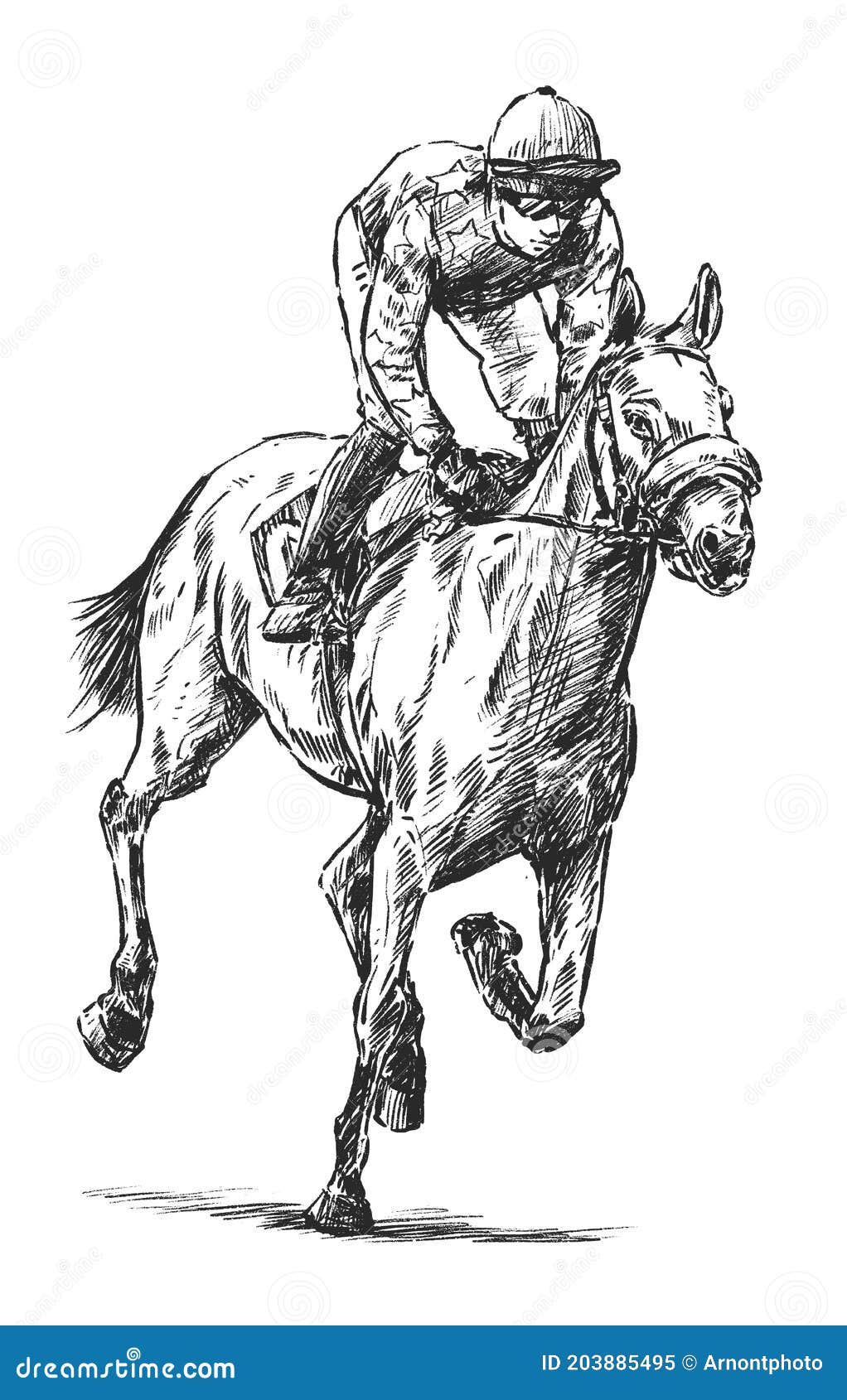 Drawing of Jockey Hand Draw Stock Vector - Illustration of equestrian ...