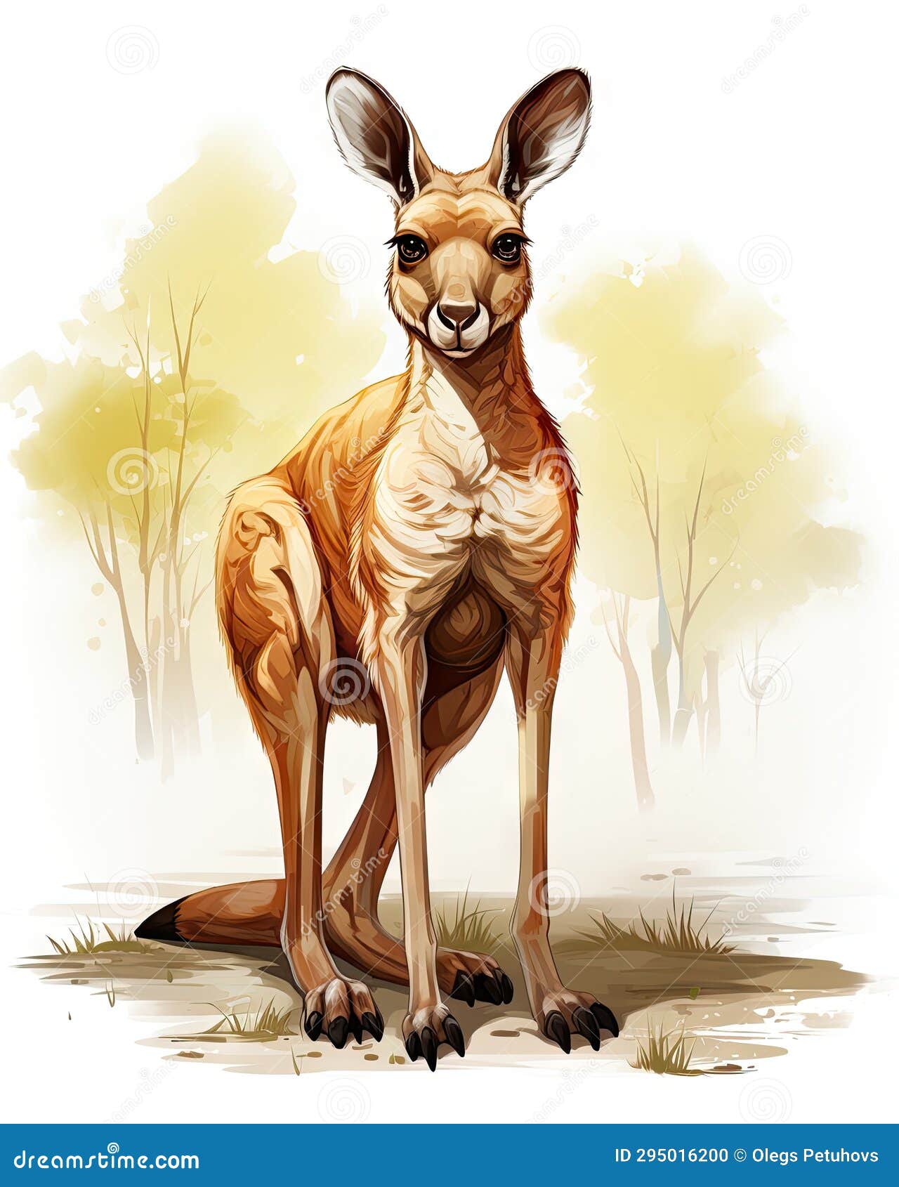 A Drawing of a Kangaroo Sitting in the Grass with Trees in the ...