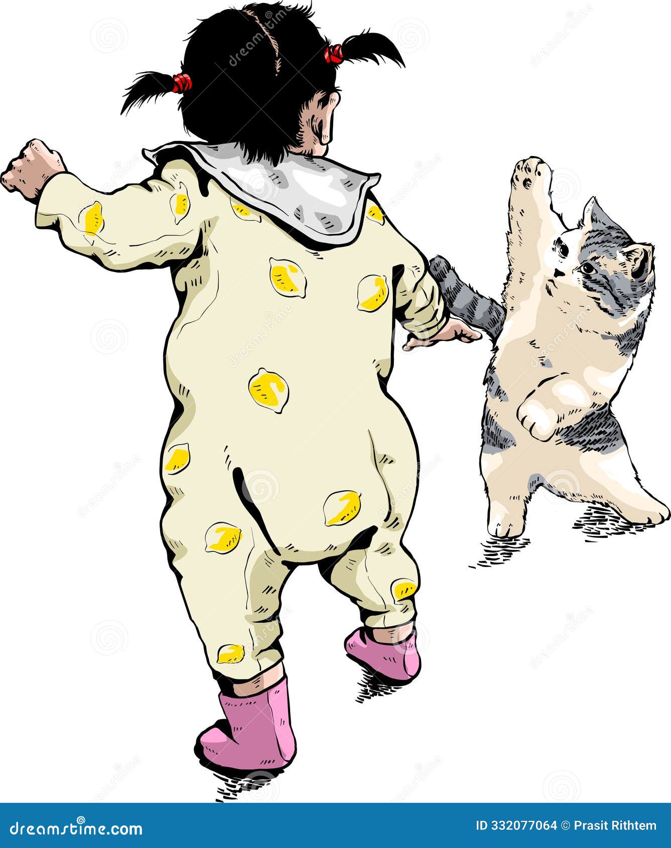 Kid Fights with Kitty Meme Vector Art for Decoration Colored Stock ...