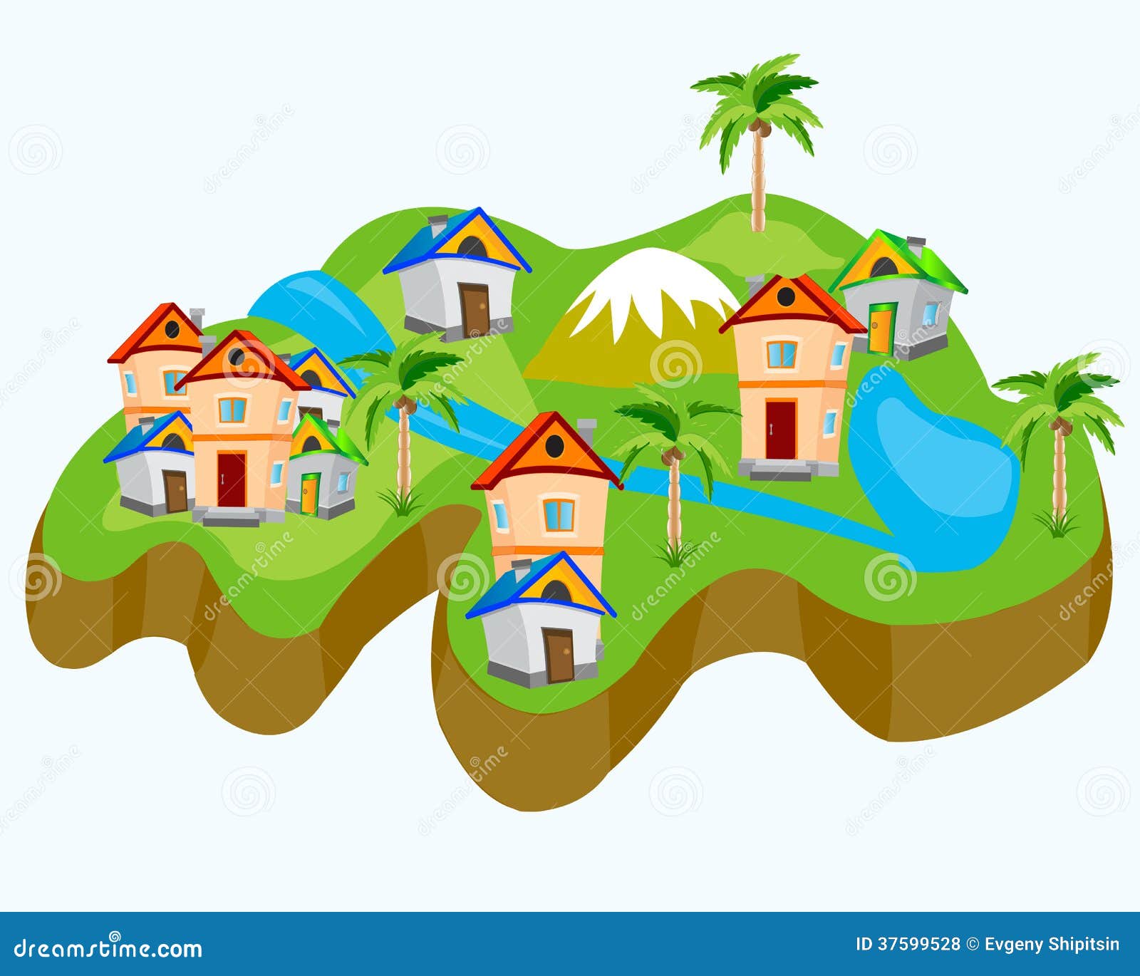 Drawing of the Land with House Stock Vector - Illustration of mainland ...