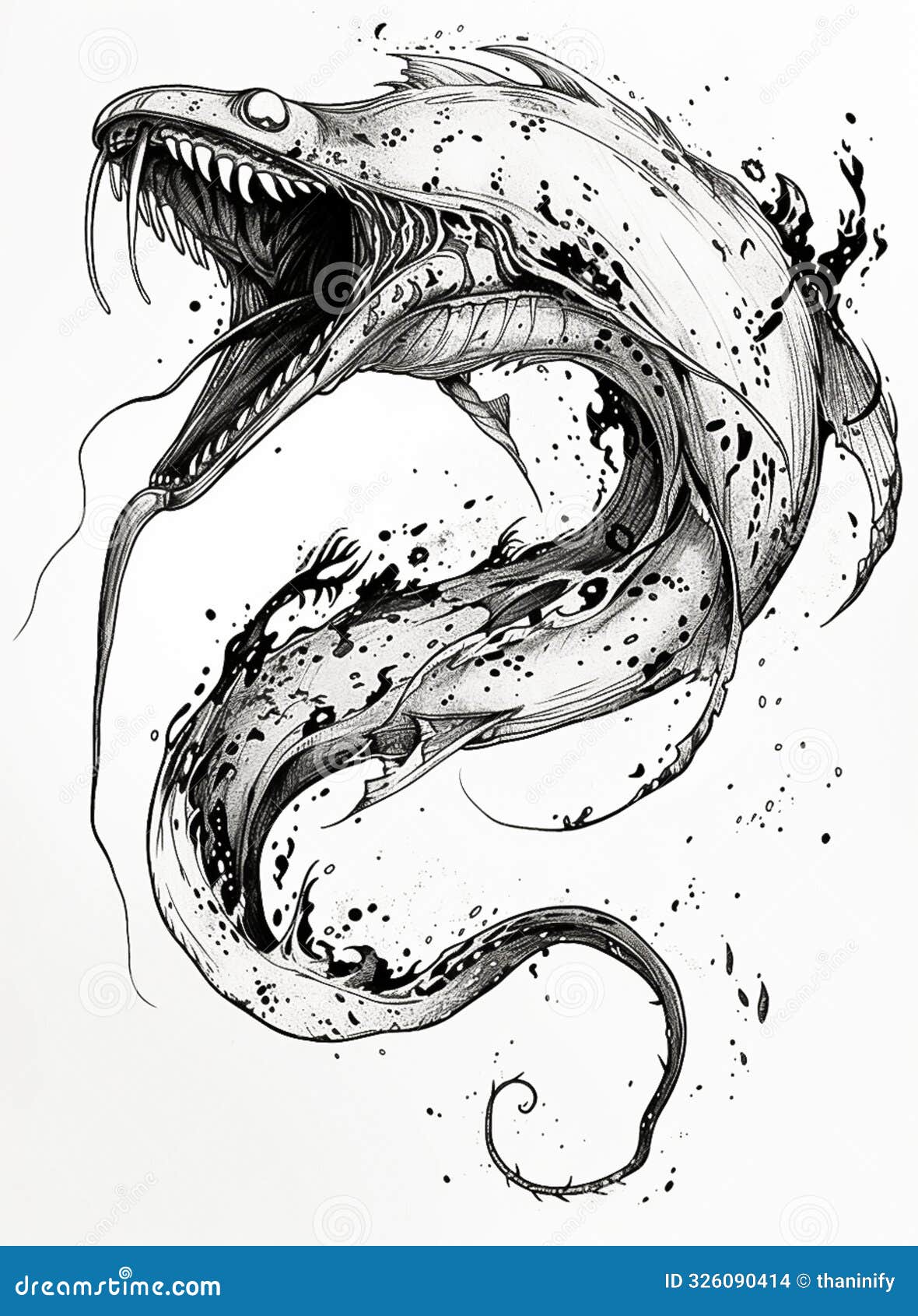 A Drawing of a Large Fish with Sharp Teeth and Sharp Teeth Stock ...