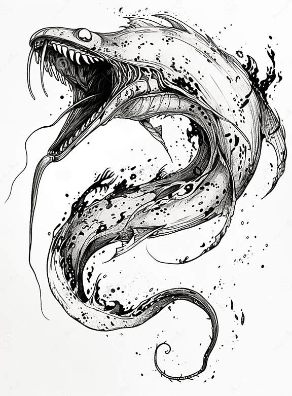 A Drawing of a Large Fish with Sharp Teeth and Sharp Teeth Stock ...