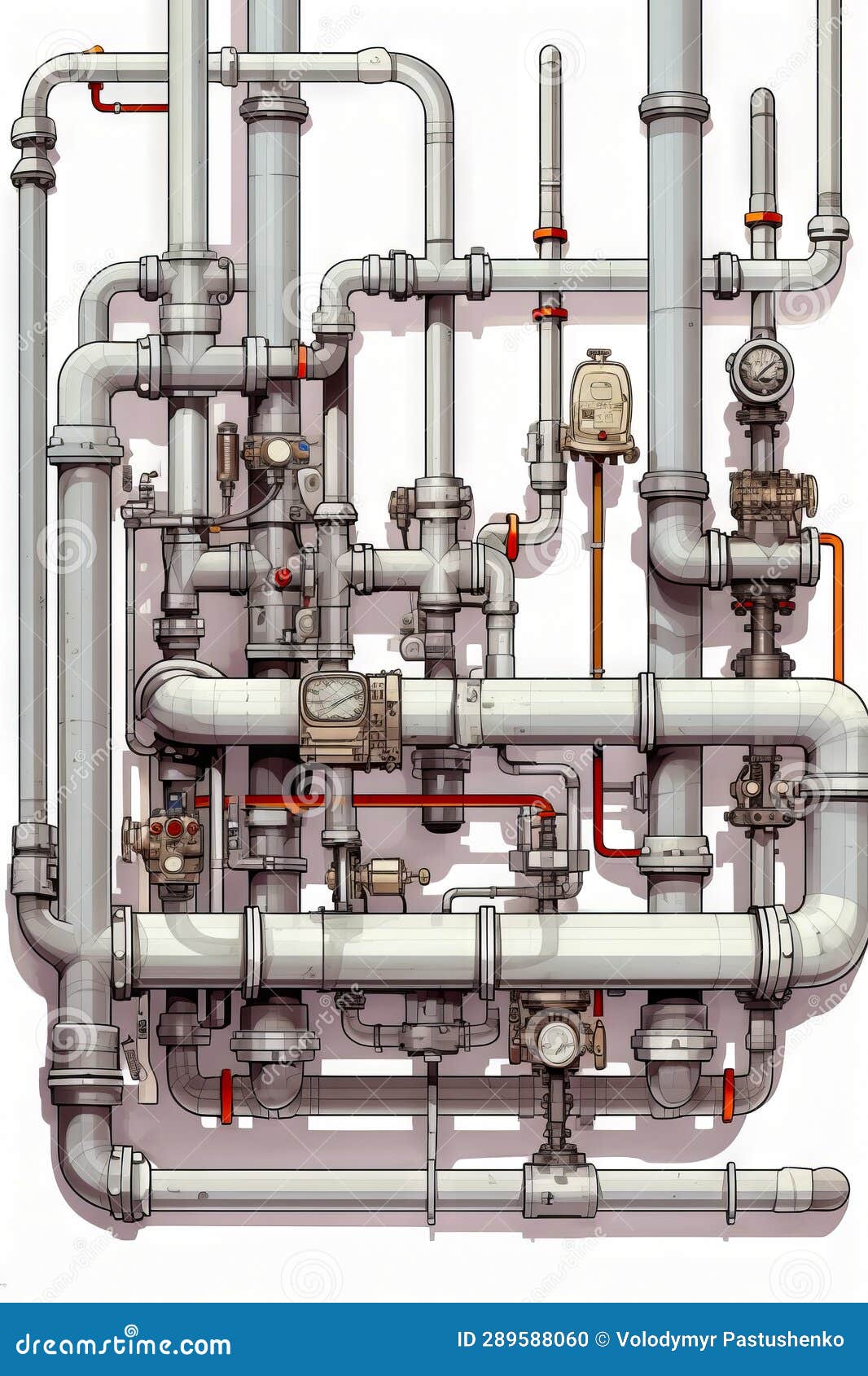 Drawing of Large Pipe System with Clock on the Side. Generative AI ...