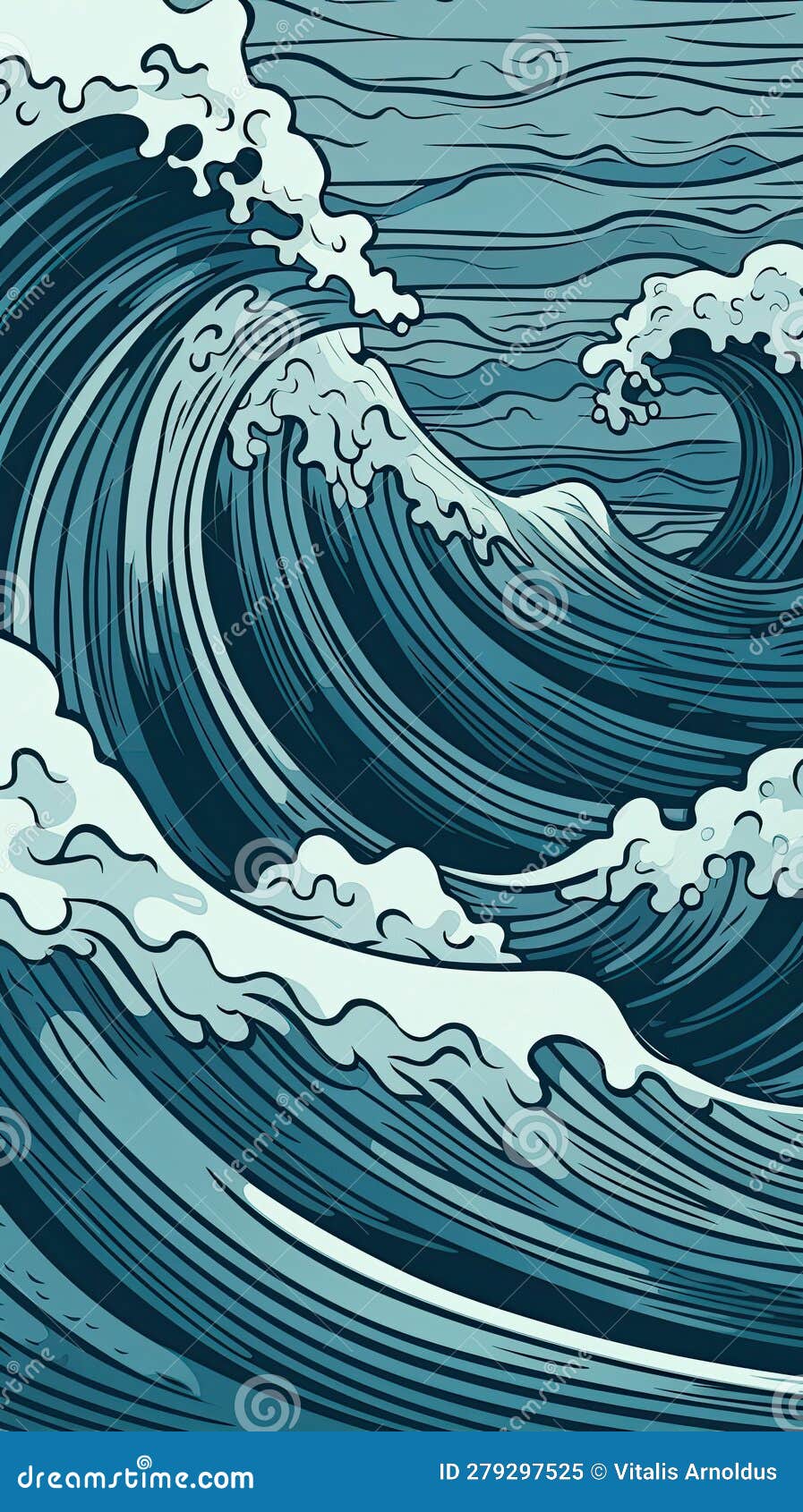 A Drawing of a Large Wave in the Ocean. Generative AI Stock ...