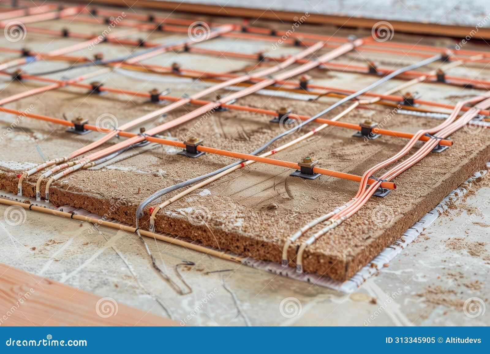 Drawing Layout Lines for Underfloor Heating on Subfloor Stock Image ...