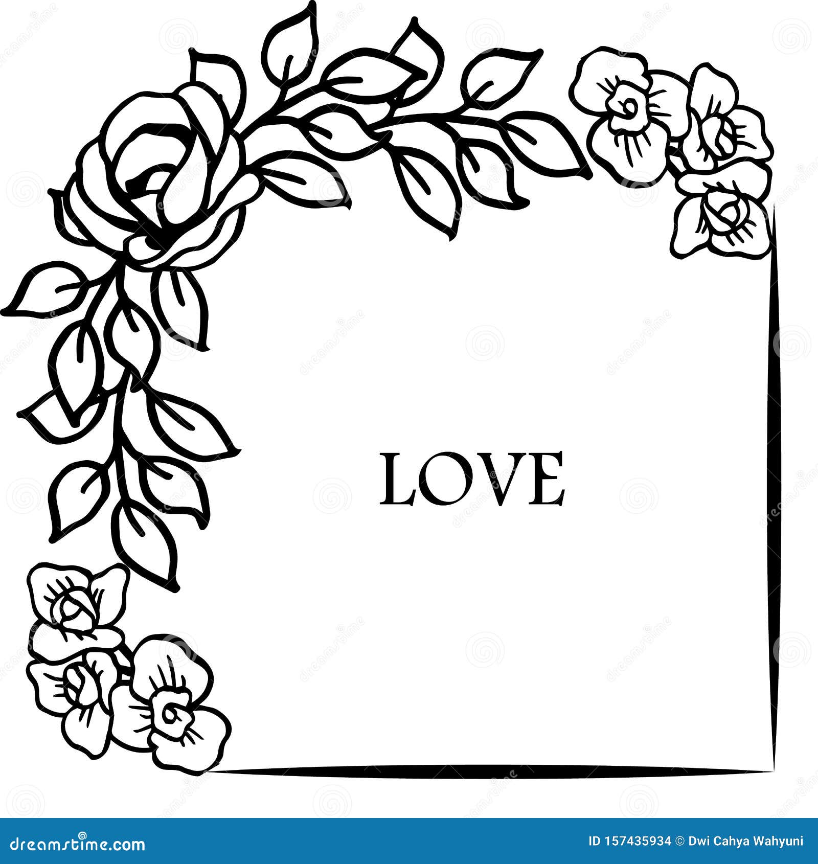 Drawing of Leaf Flower Frame, with Template of Design Greeting Card ...