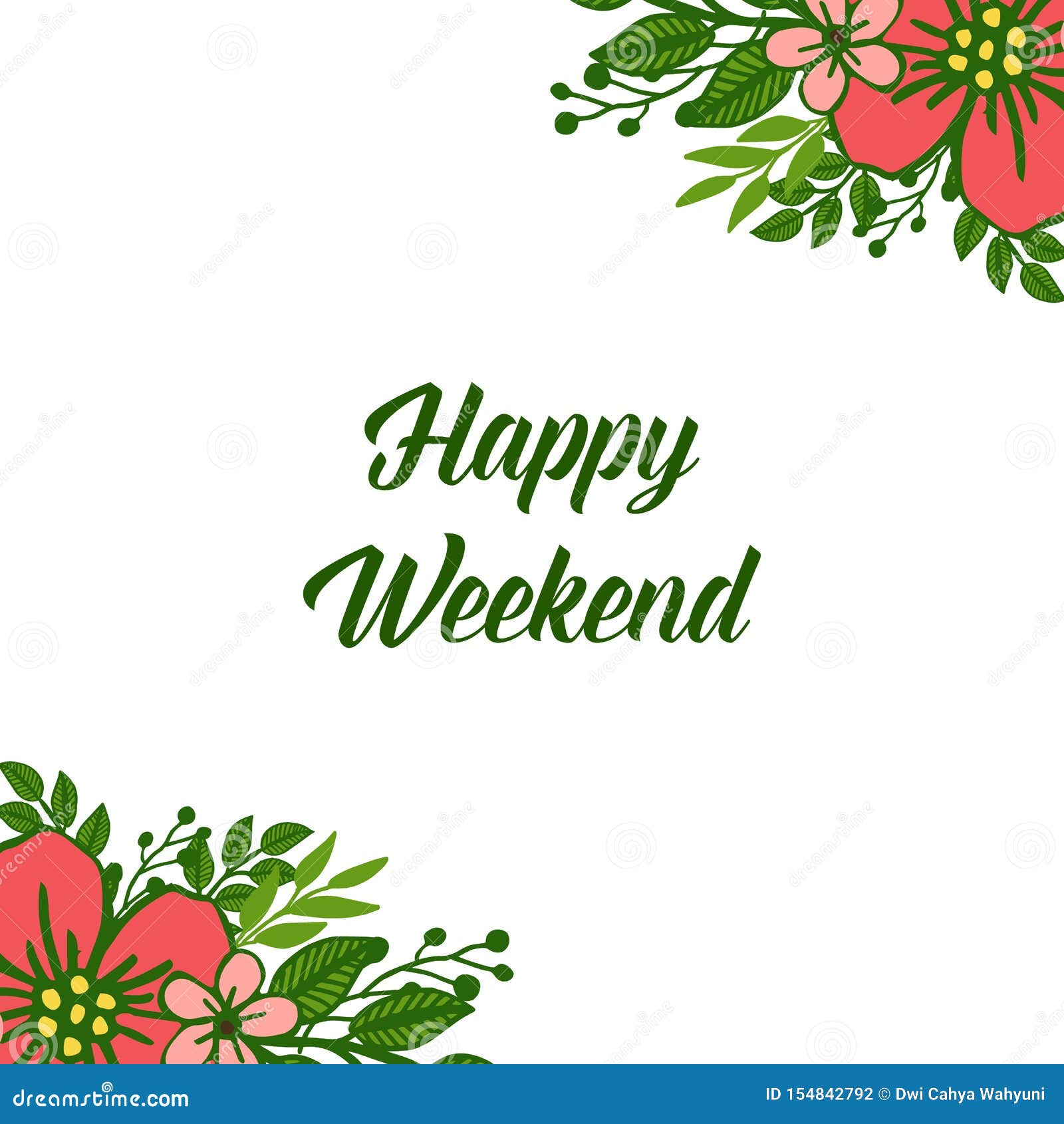 Drawing of Leaf Flower Frame, for Template Design of Happy Weekend ...