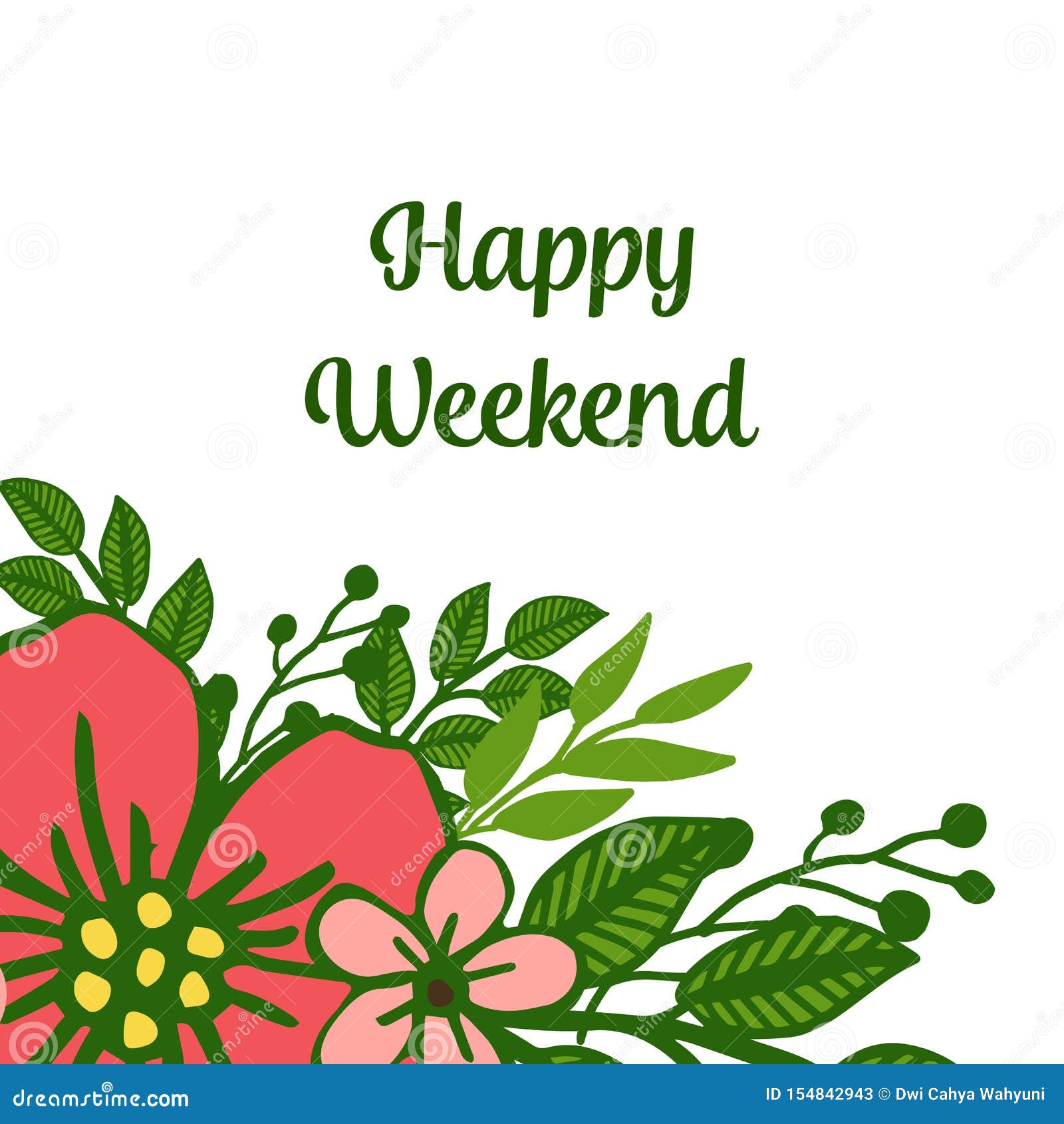 Drawing of Leaf Flower Frame, for Template Design of Happy Weekend ...