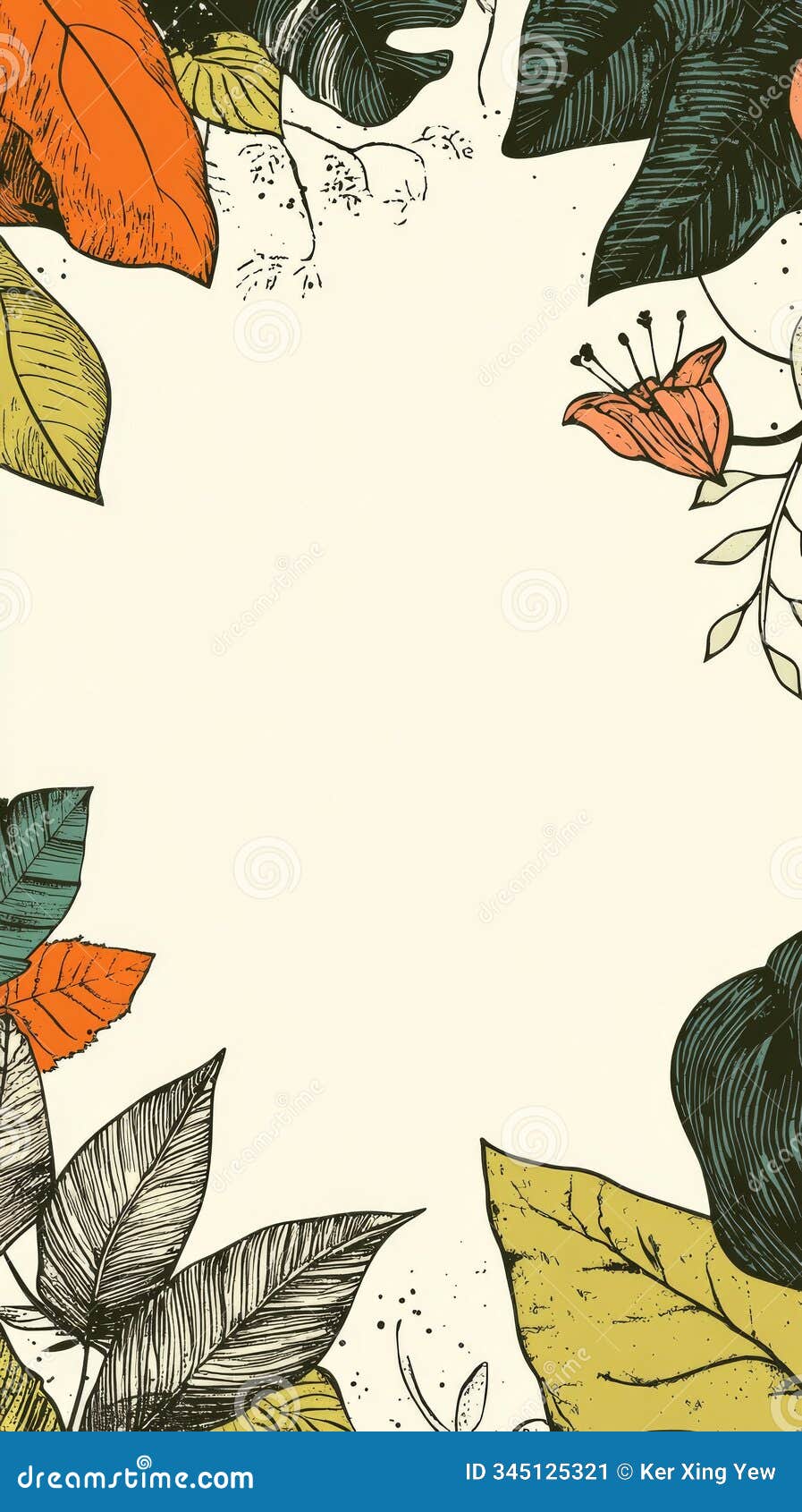 A Drawing of a Leafy Border with a Flower in the Middle Stock ...