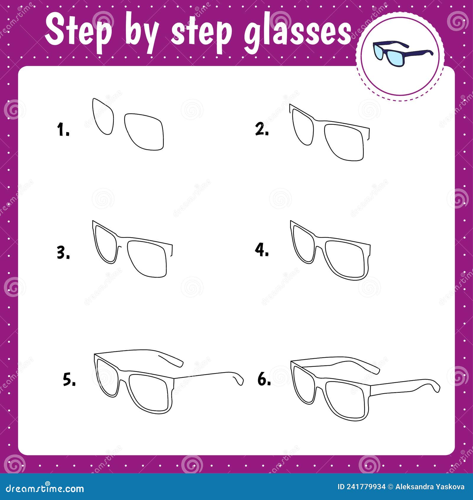 Drawing Lesson For Children. How Draw A Glasses. Drawing Tutorial. Step ...
