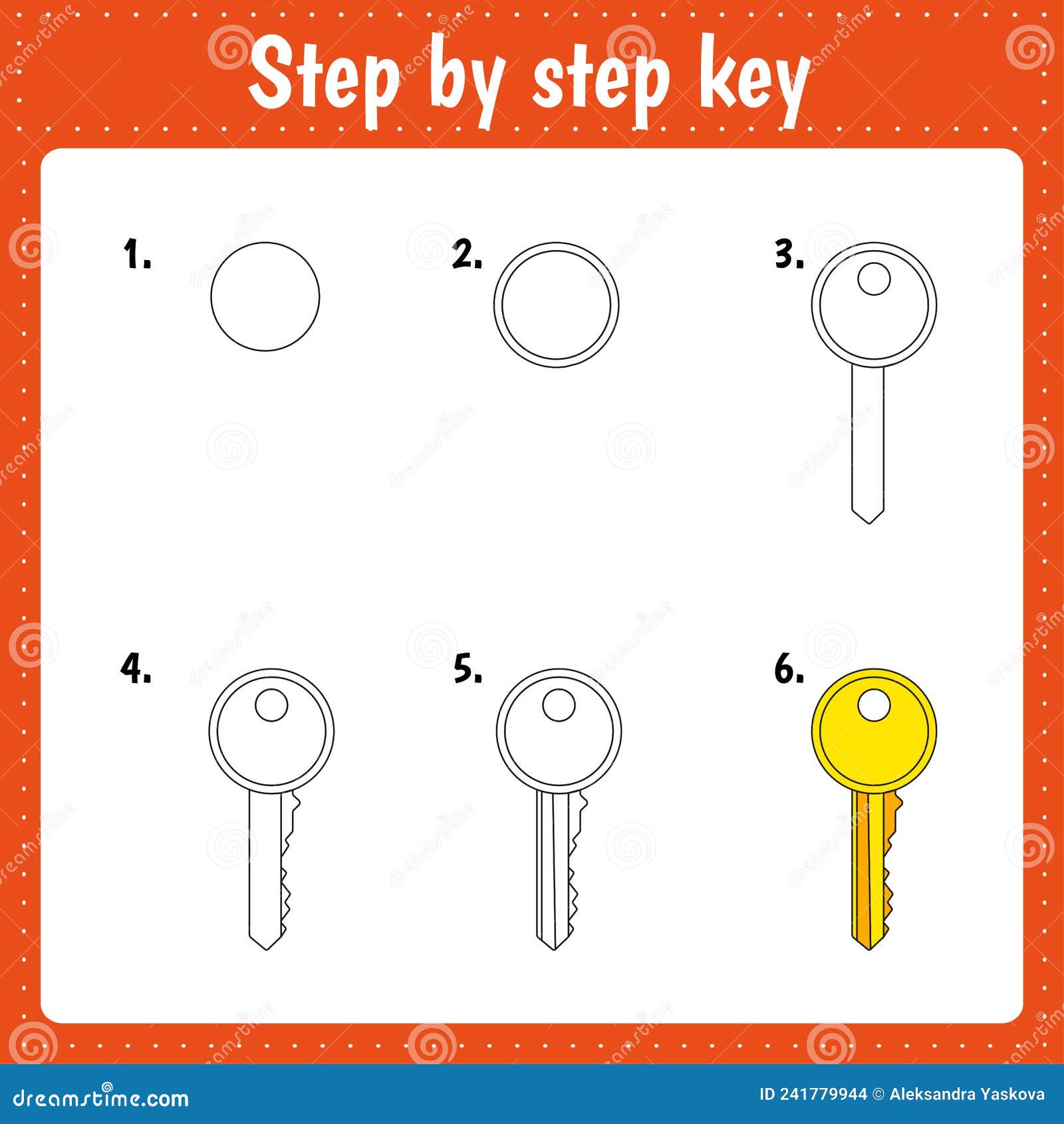 Drawing Lesson For Children. How Draw A Key. Drawing Tutorial. Step By ...