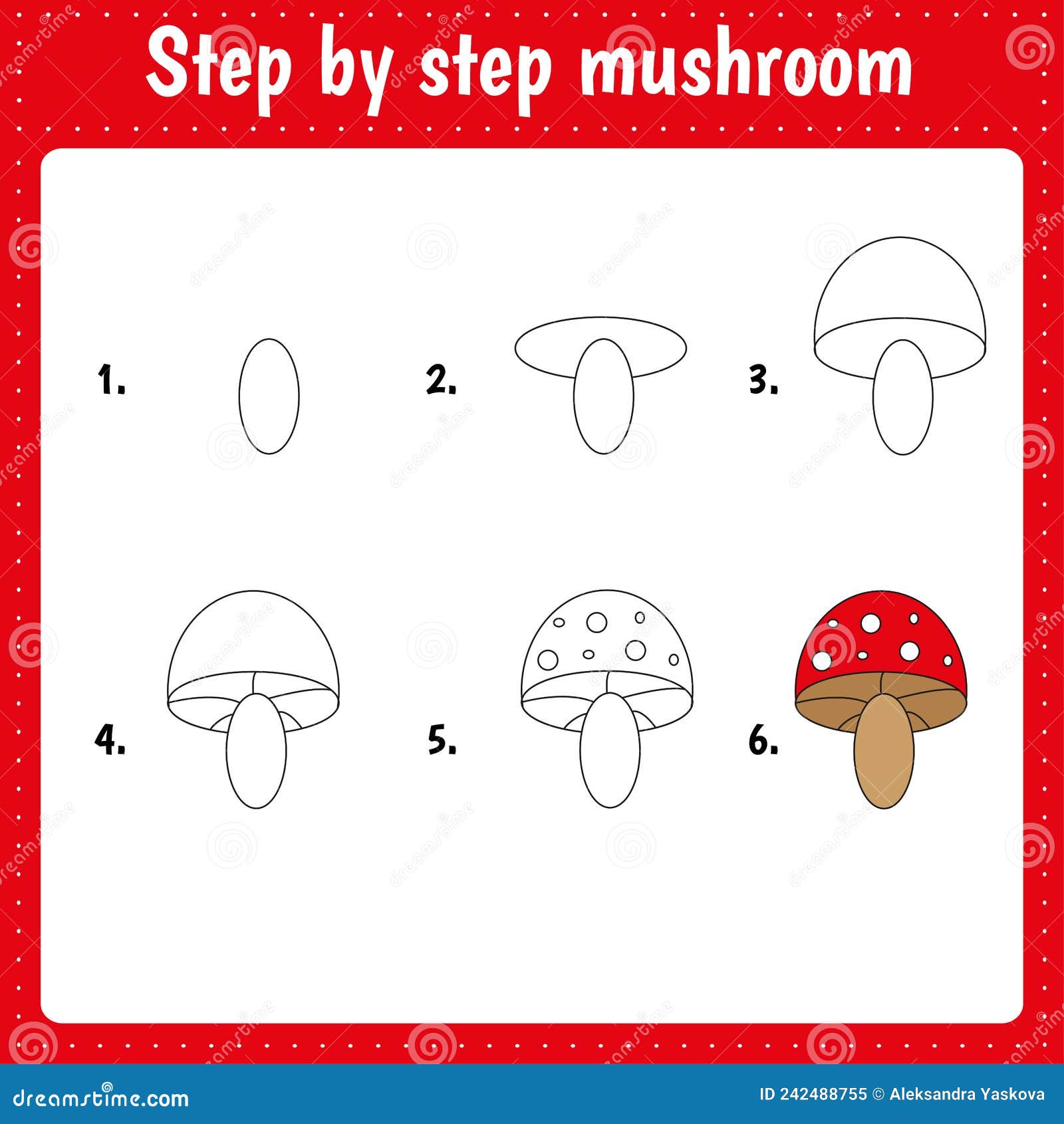Drawing Lesson for Children. How Draw a Mushroom Stock Vector ...