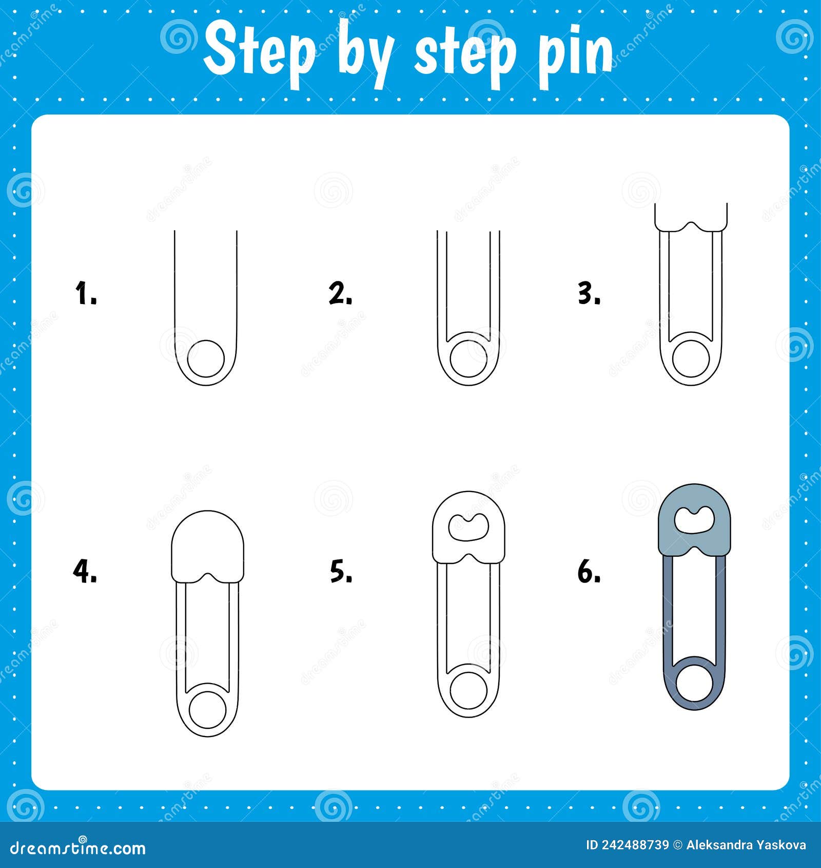 Drawing Lesson for Children. How Draw a Pin Stock Vector - Illustration ...