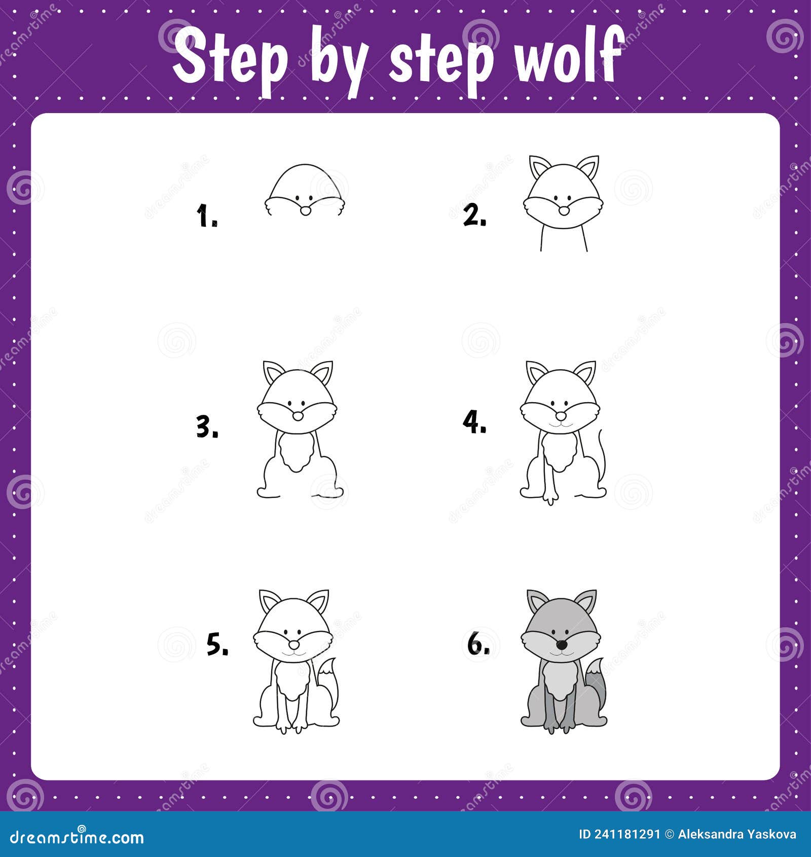 How Draw A Wolf. Drawing Tutorial For Kids. Step By Step Repeats The ...