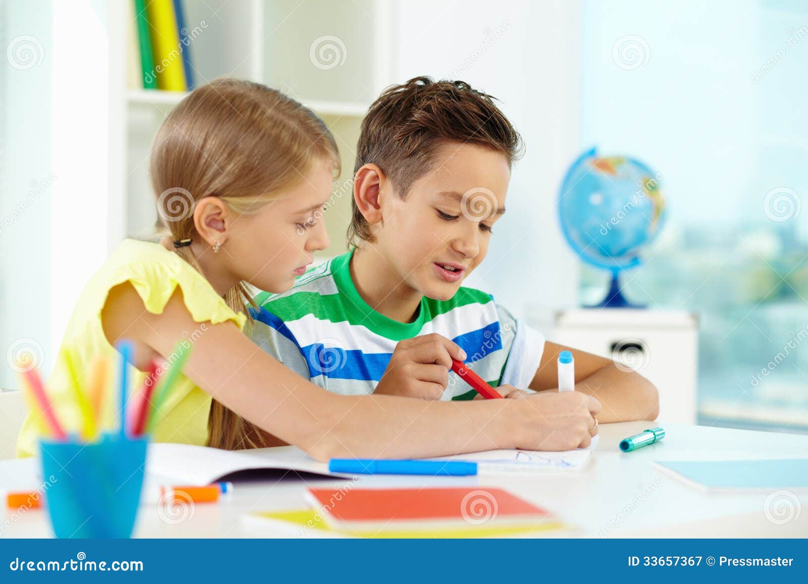 Drawing at lesson stock image. Image of girl, education - 33657367