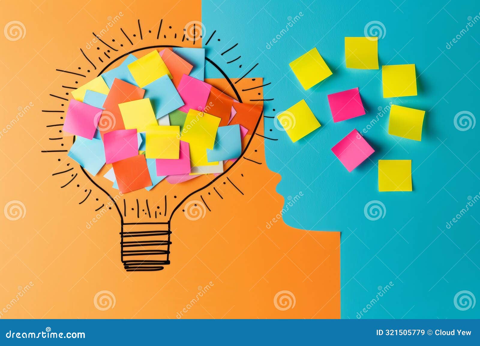 A Drawing of a Light Bulb with a Bunch of Colorful Sticky Notes ...