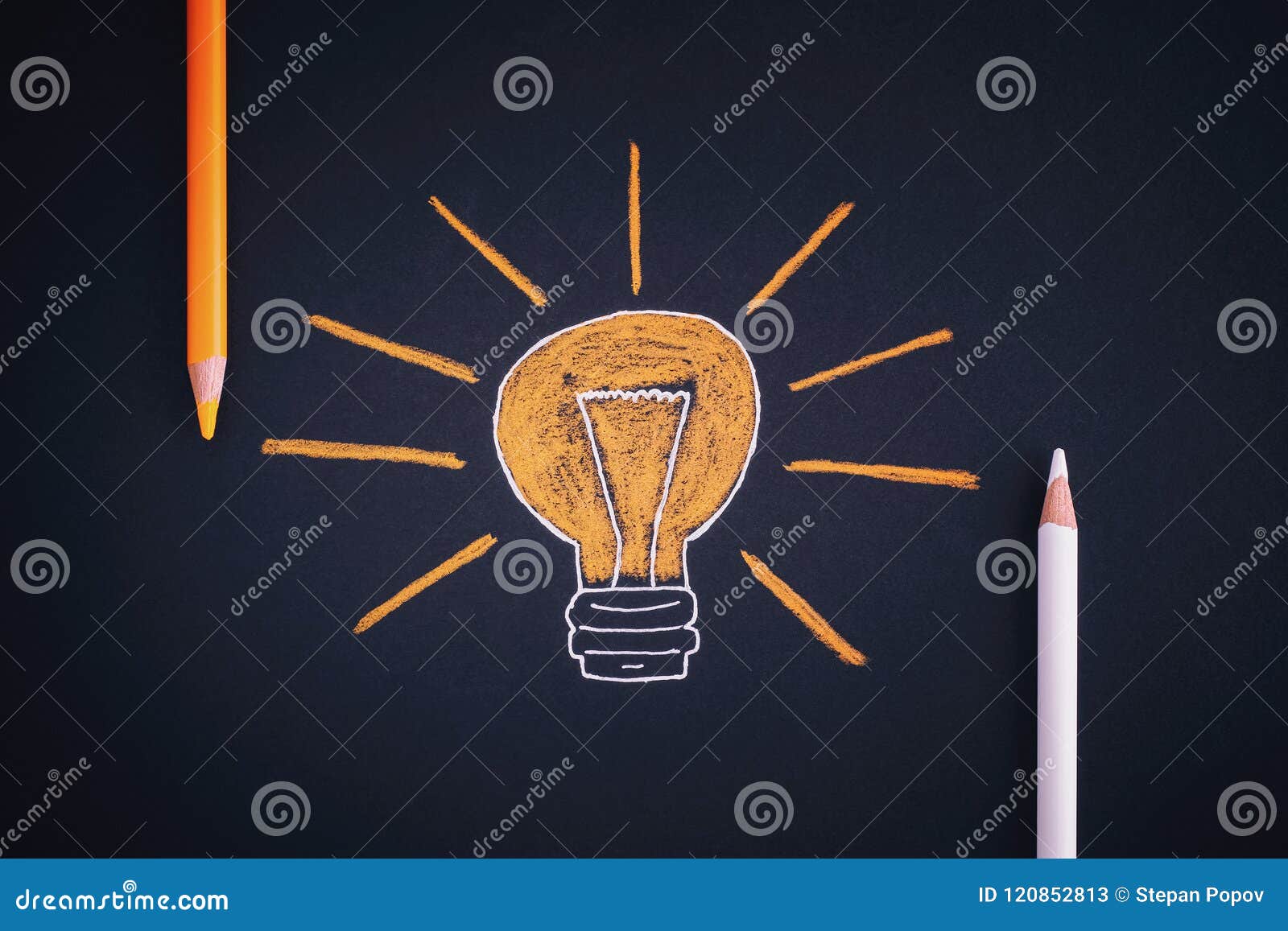Drawing of a Light Bulb and Colored Pencils Stock Image - Image of ...