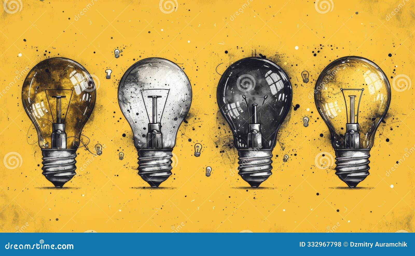 Drawing of Light Bulbs on a Yellow Background. Concept of Unique ...