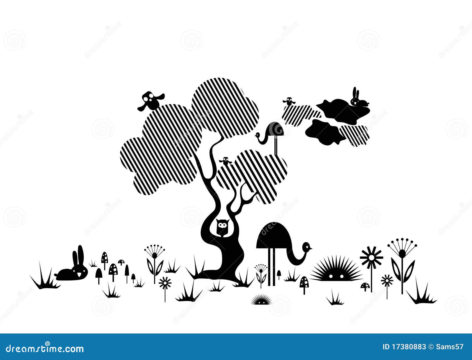 Drawing in Lines. Animals and Tree Stock Vector - Illustration of ...