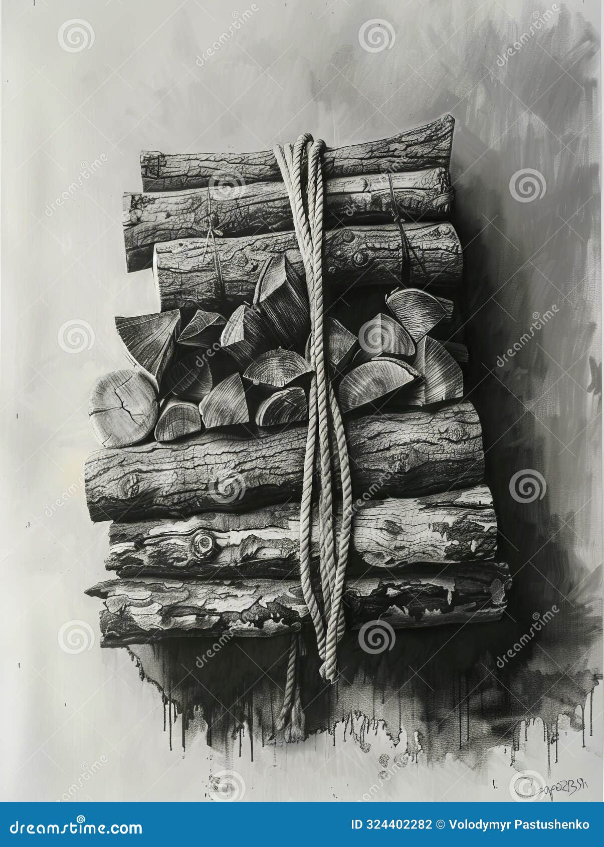 A Drawing of Logs with Rope and a Rope Stock Photo - Image of lumber ...