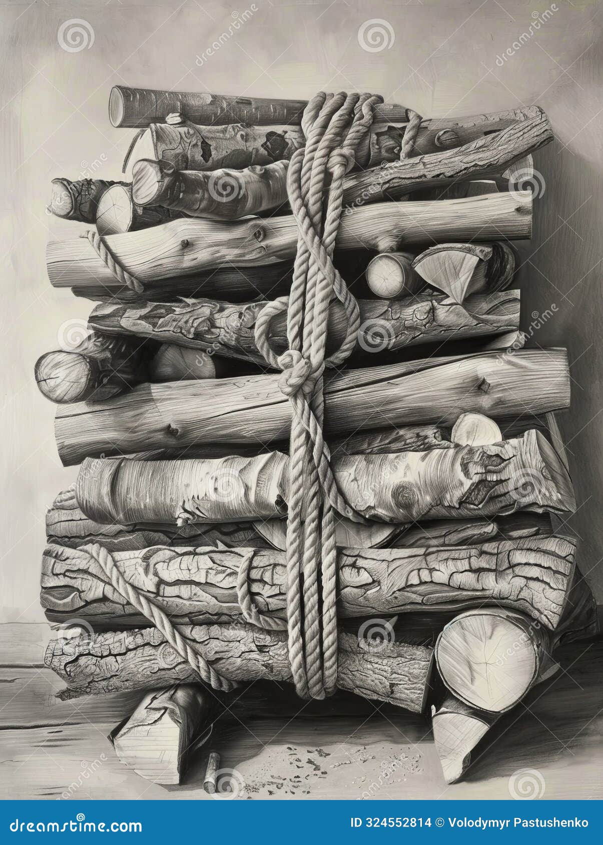 A Drawing of Logs with Rope and Rope Stock Photo - Image of rope ...