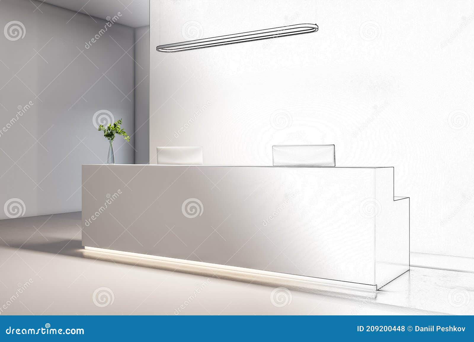 Drawing Luxury Office Hall With Reception Desk Stock Photography ...