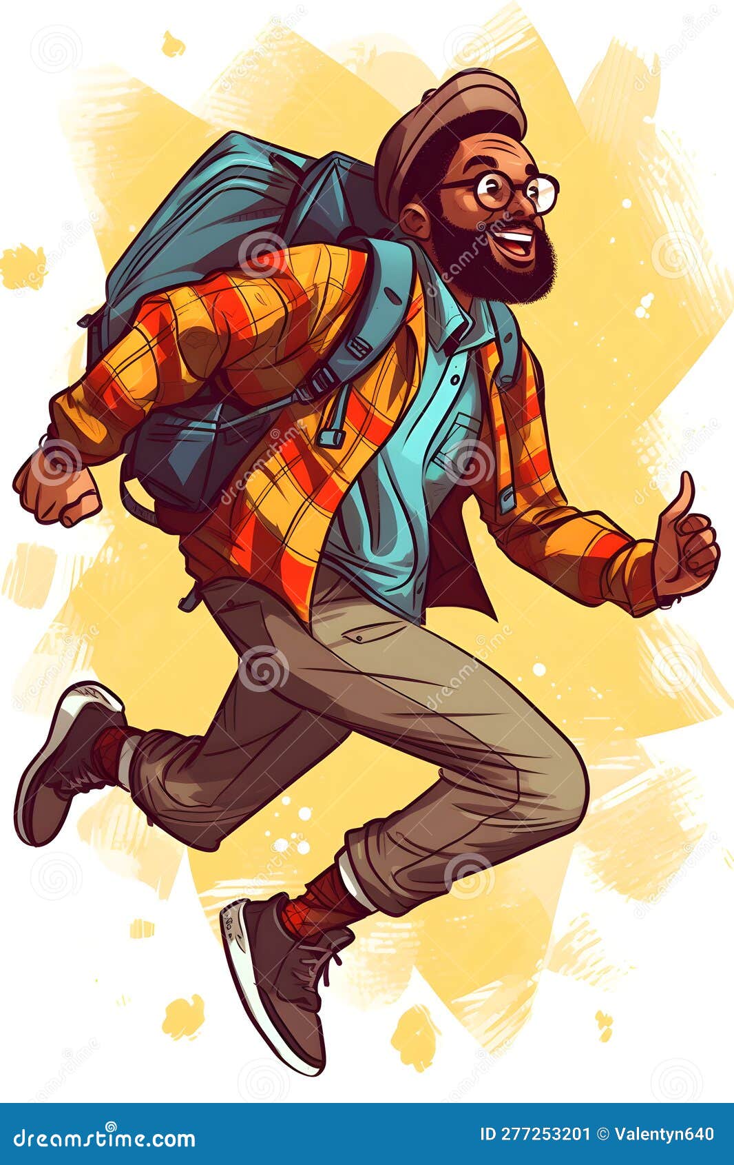 Drawing of Man with Backpack Running with Backpack on His Back ...