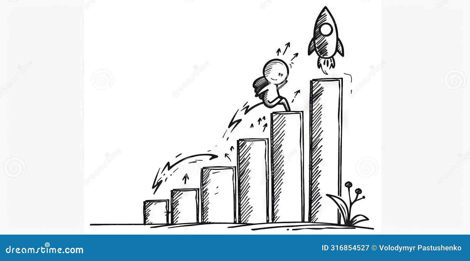 A Drawing of a Man Climbing Up a Bar Graph Stock Image - Image of climb ...