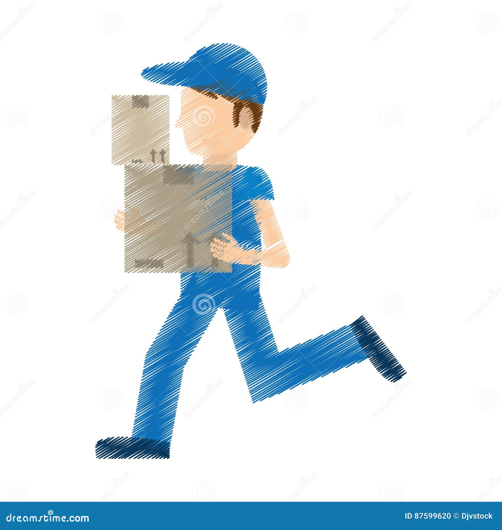 Drawing Man Delivery Running Box Work Stock Illustration - Illustration ...