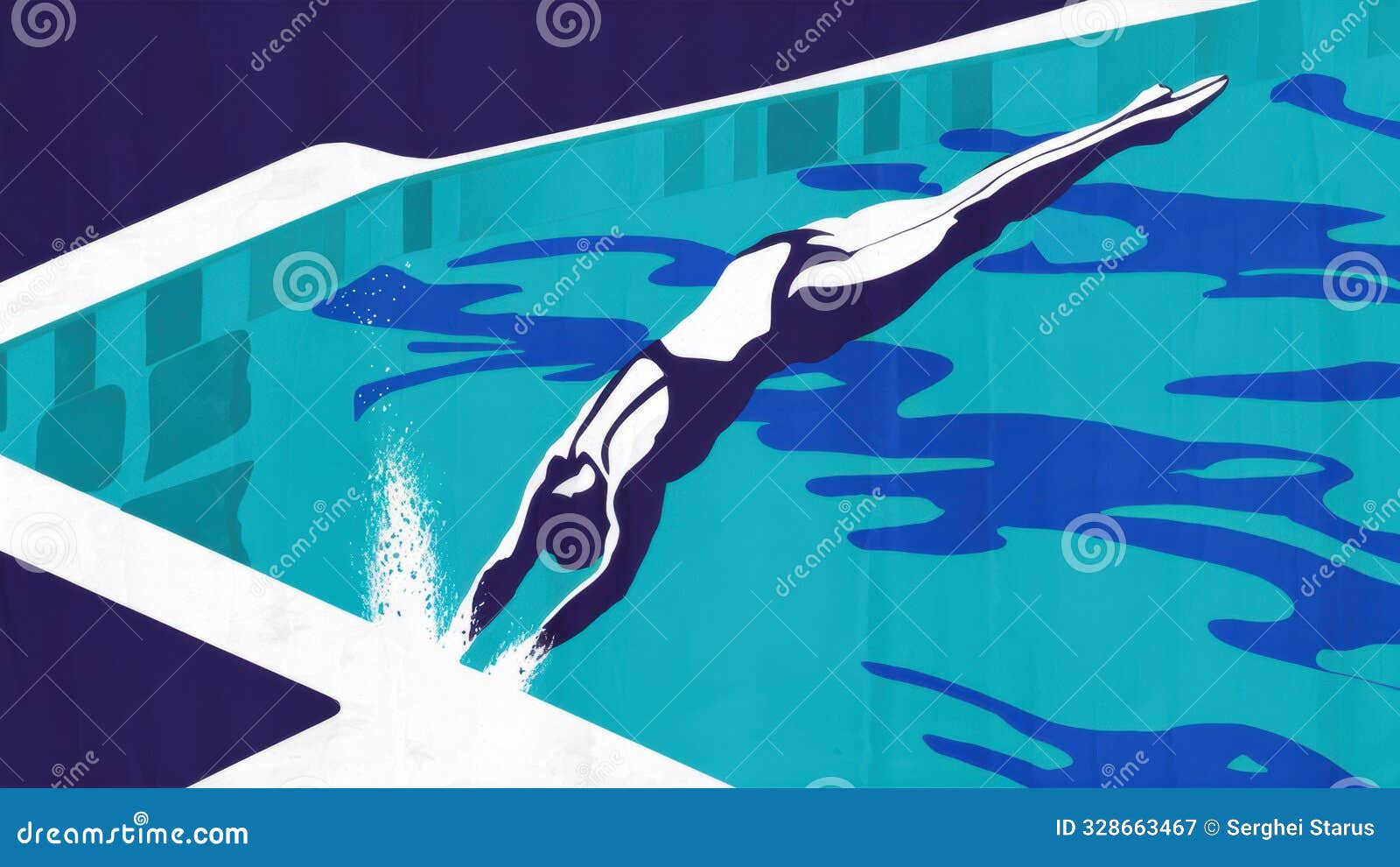 A Drawing of a Man Diving into the Water from an Elevated Platform, AI ...