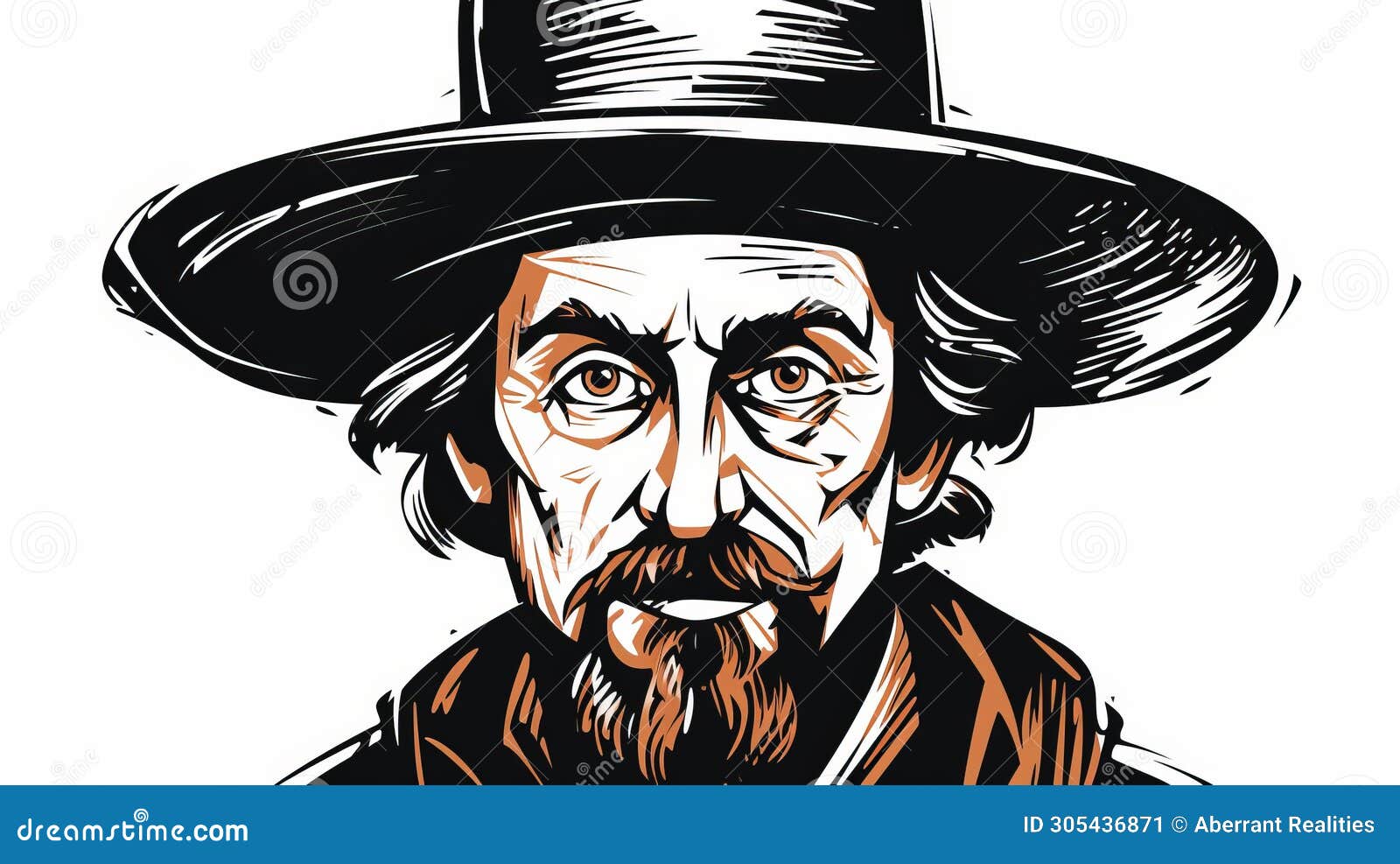 A Drawing of a Man in a Hat Stock Illustration - Illustration of women ...