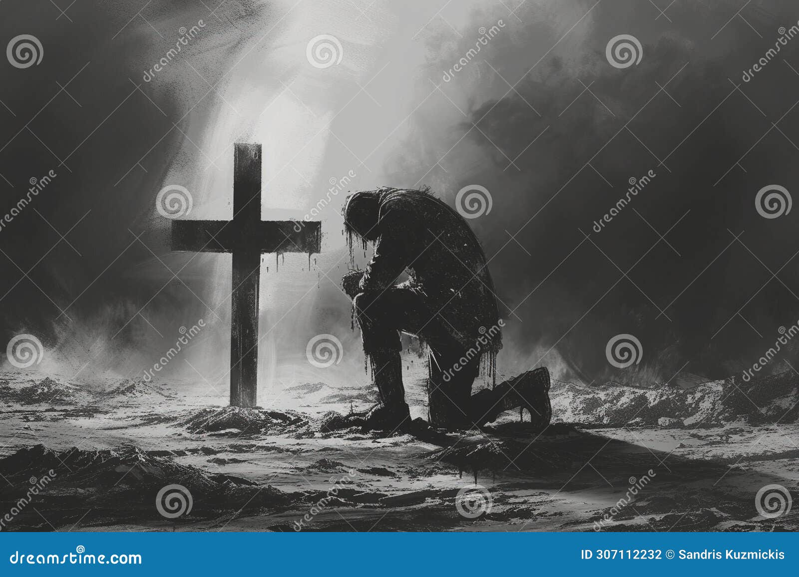 Drawing of a Man Kneeling at the Cross. Generative AI Stock ...