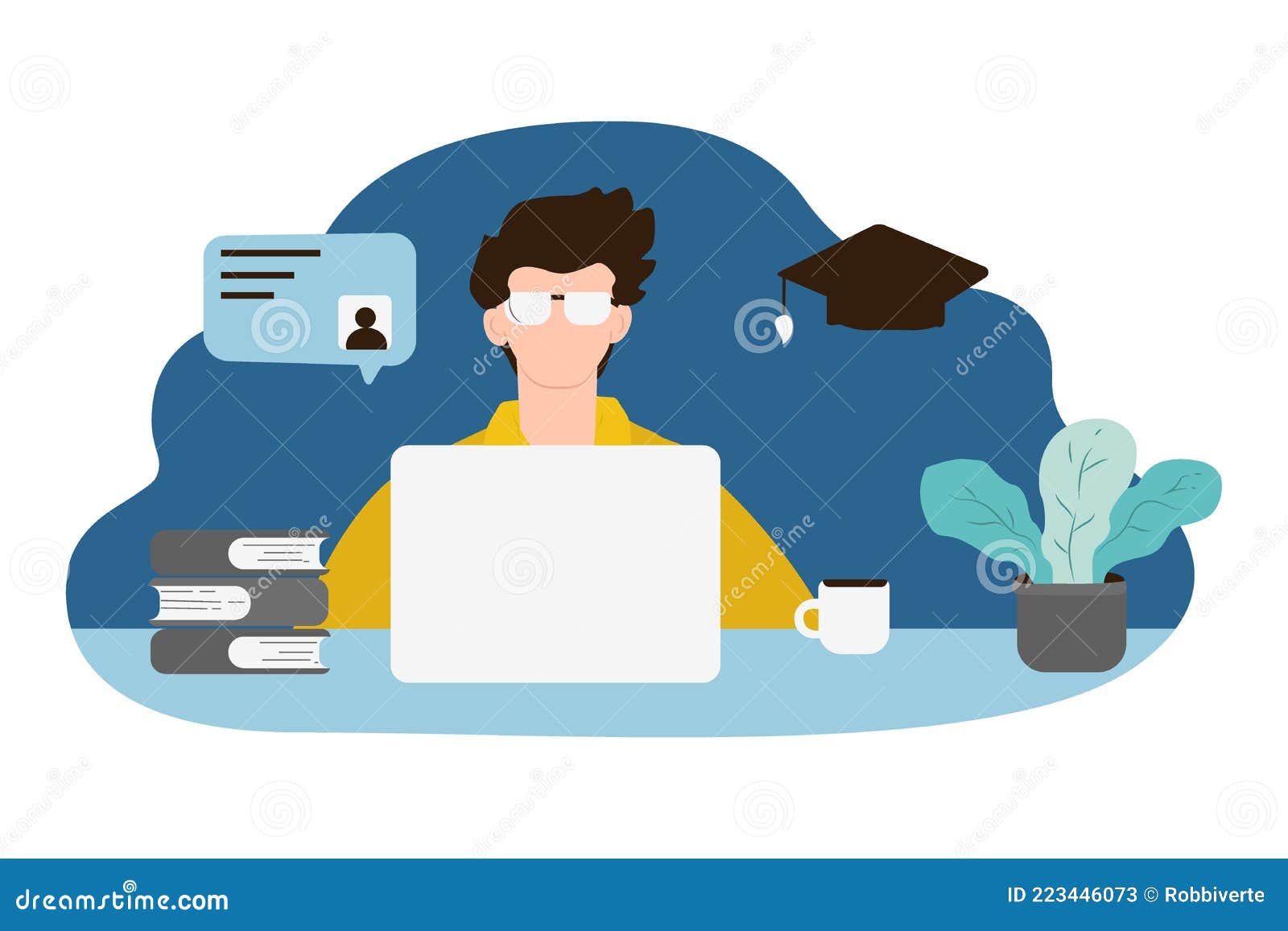 Drawing Man Online Education Chatting Stock Vector - Illustration of ...