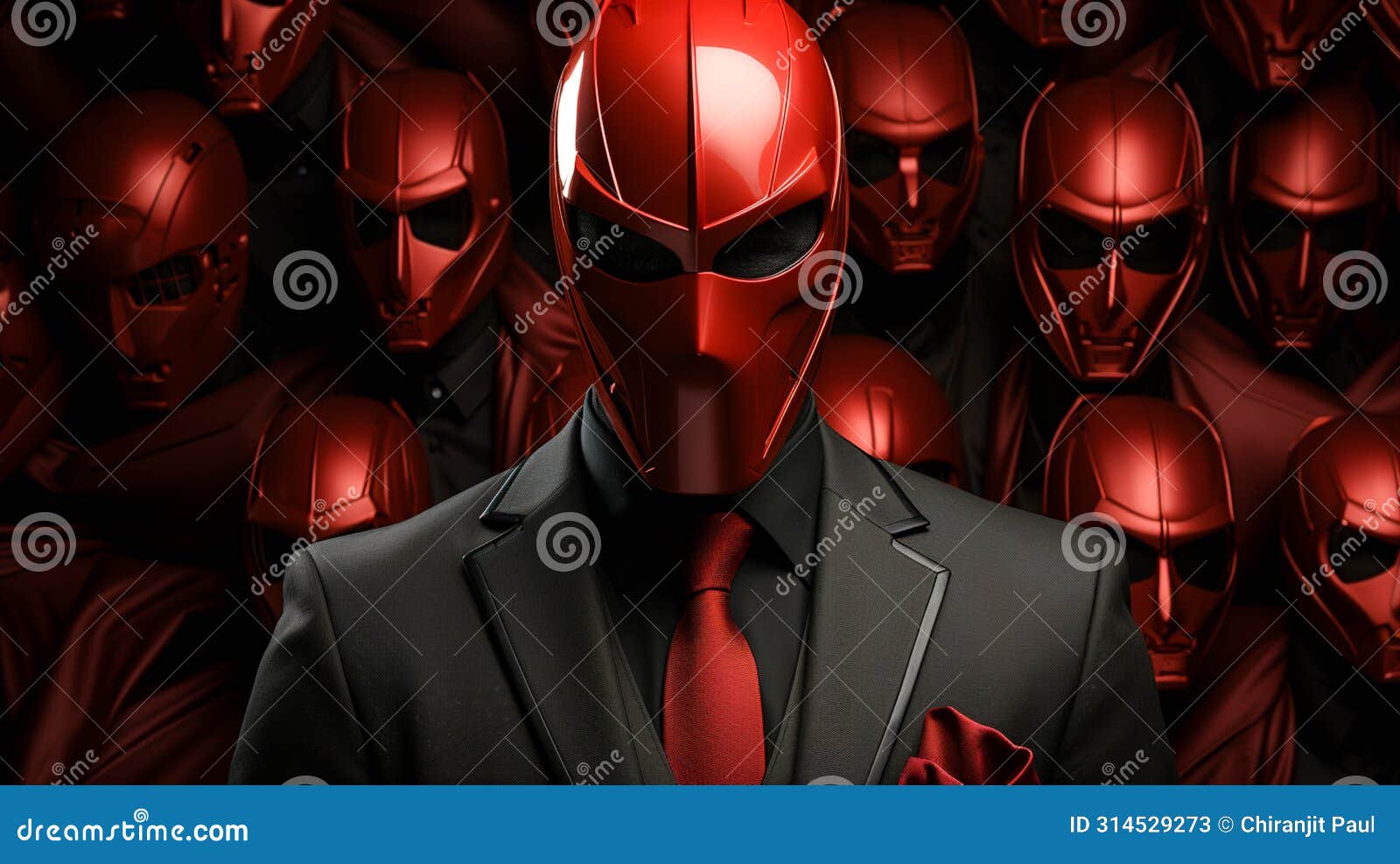 Drawing of a Man with a Red Face and a Black Suit with a Red Mask on ...