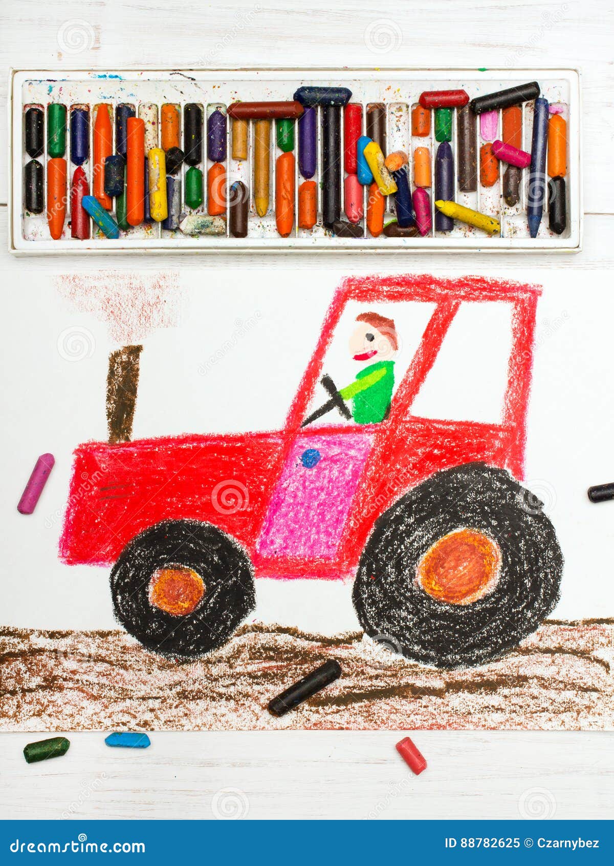 Drawing: Man in a Red Tractor Stock Illustration - Illustration of ...