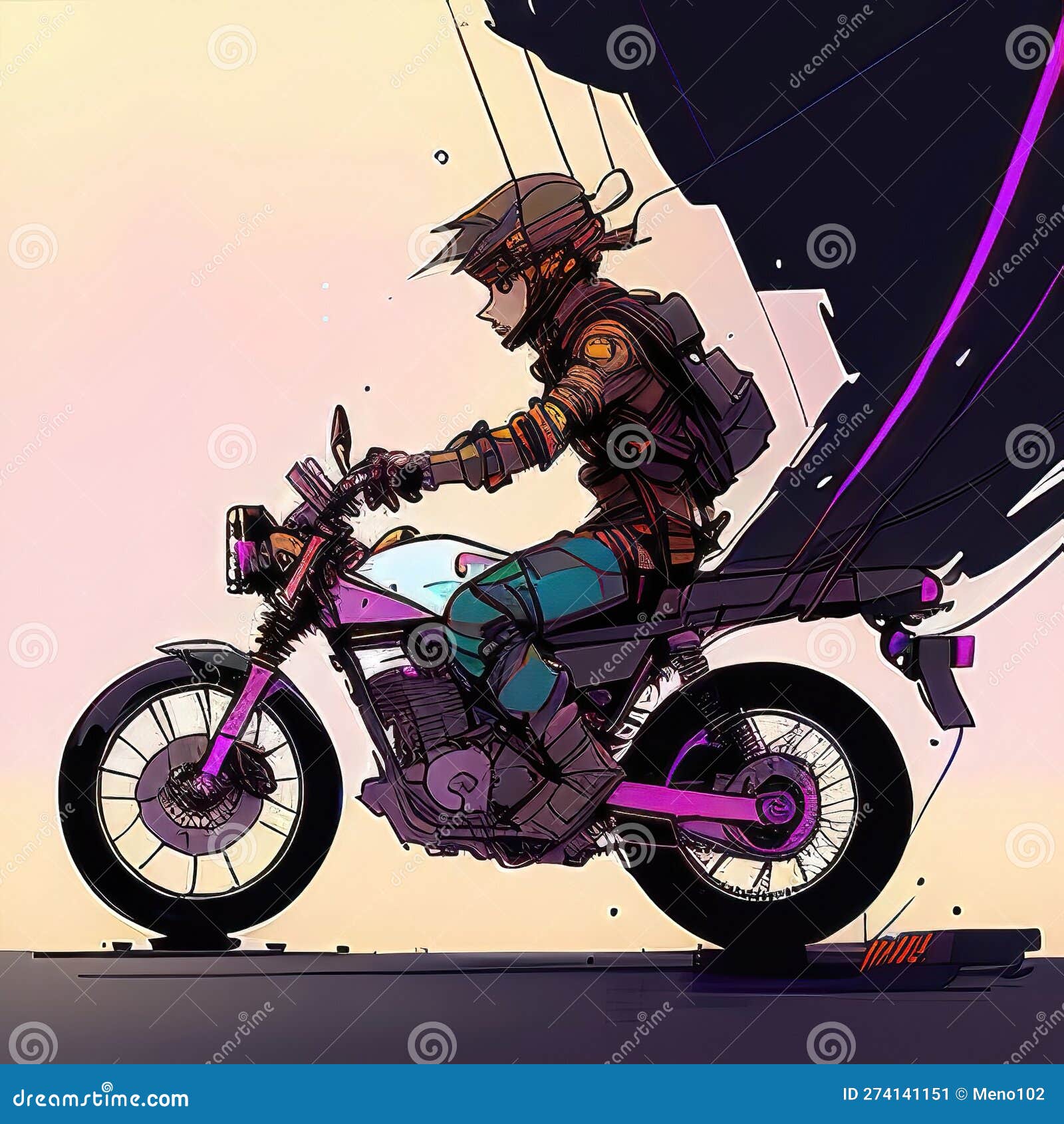 A Drawing of a Man Riding a Motorcycle Stock Illustration ...