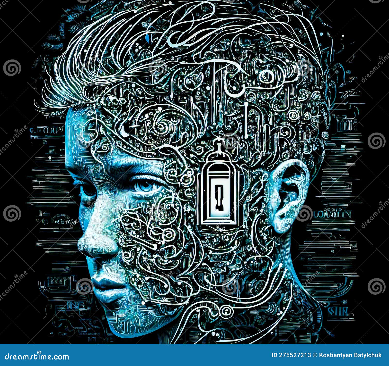 Drawing of Man S Head with Lock Inside of it. Generative AI Stock Image ...