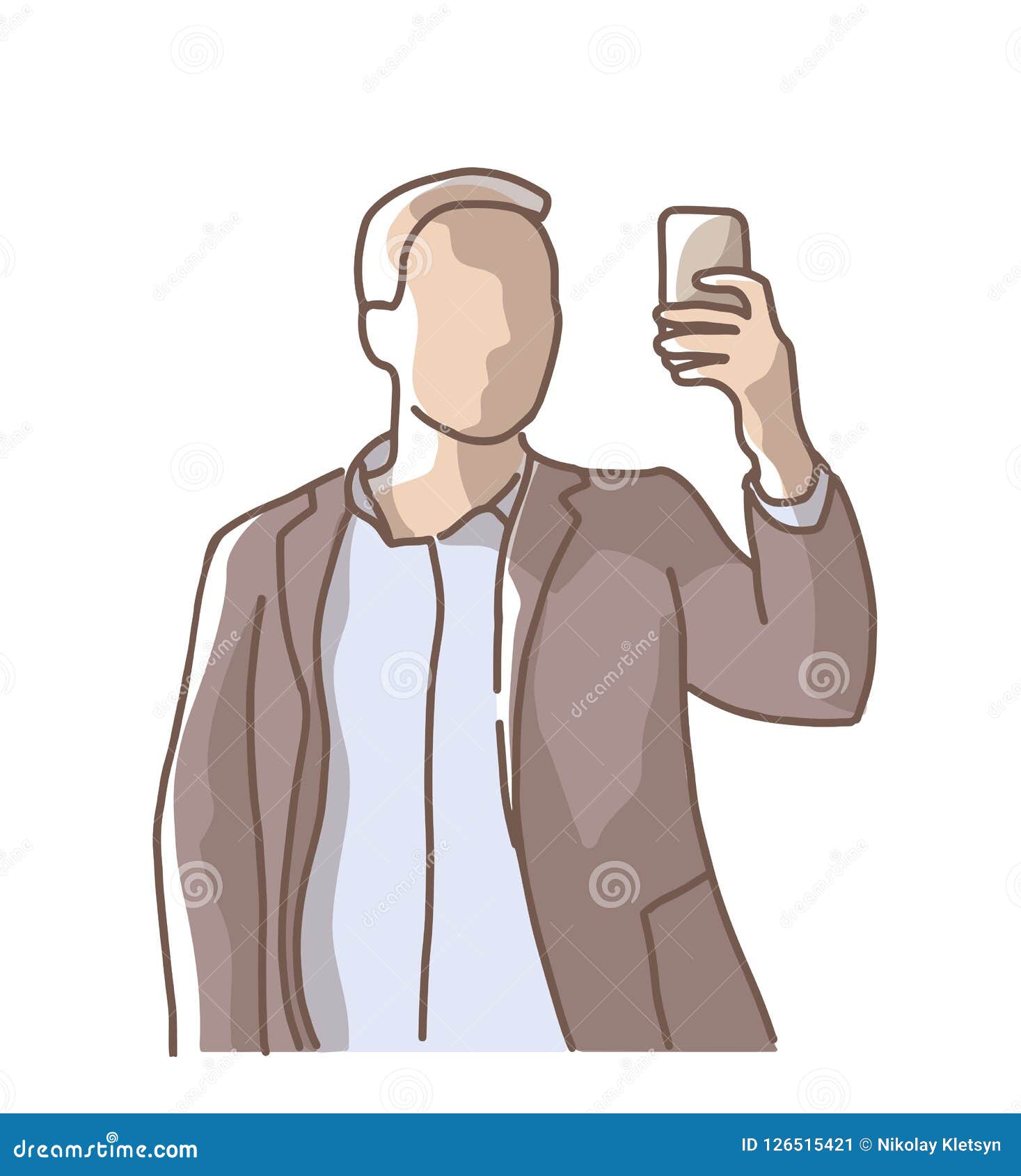 Drawing Man Selfie Phone Shadow Stock Vector - Illustration of doodle ...